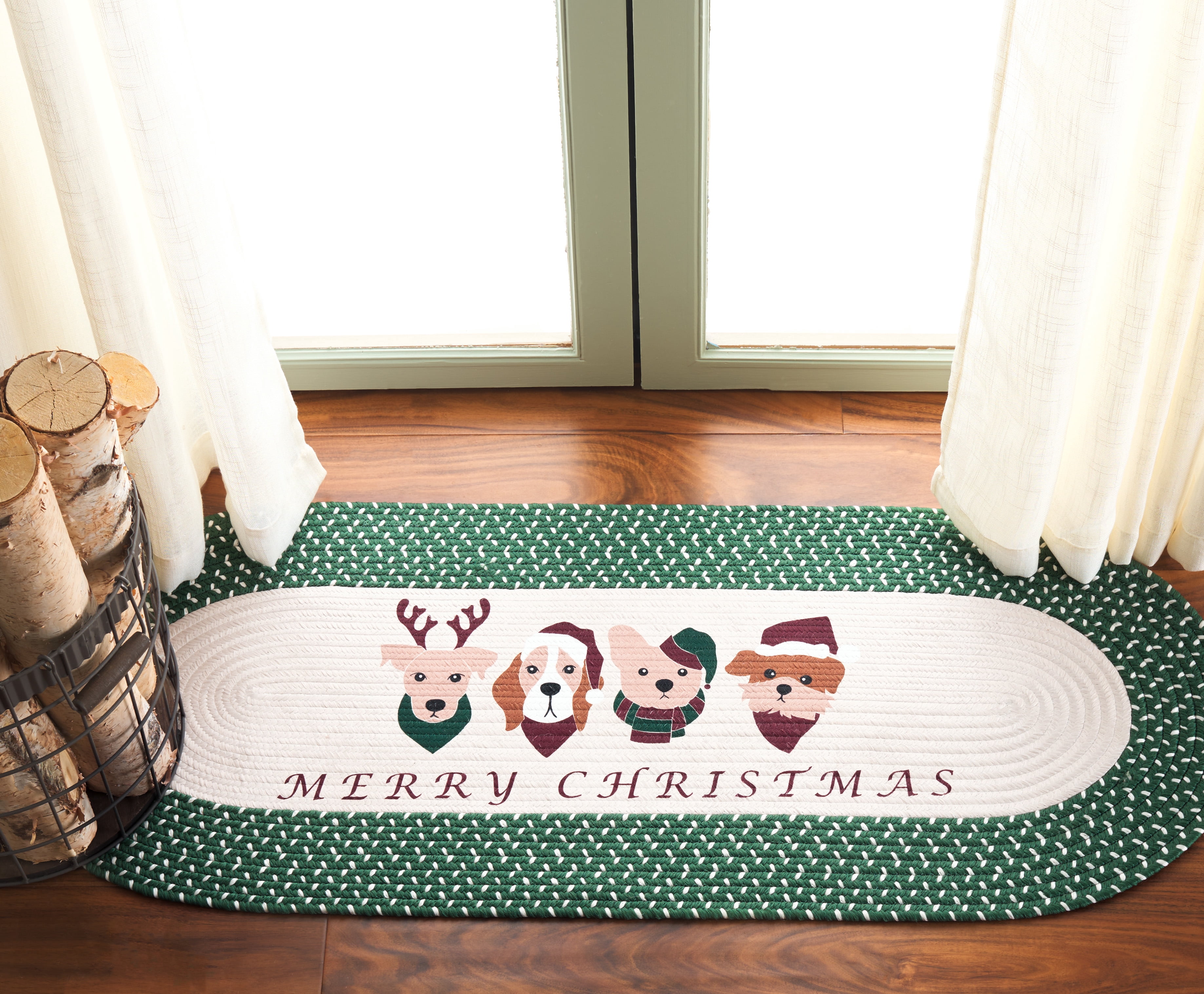 Safavieh Braided Posters Merry Christmas Animals Area Rug, Ivory/Green ...