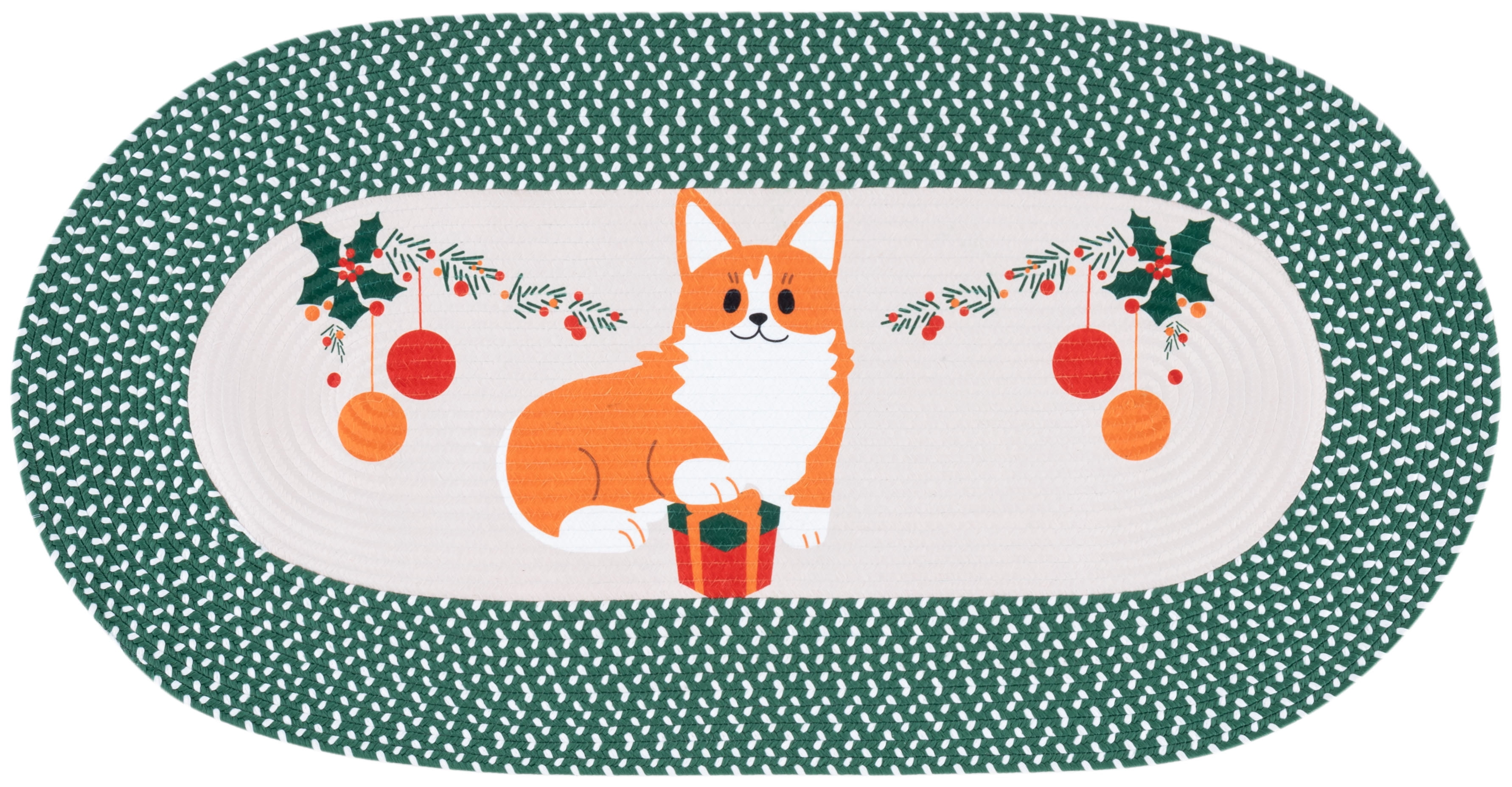 SAFAVIEH Braided Posters Merry Christmas Corgi Area Rug, Ivory/Green, 1 ...