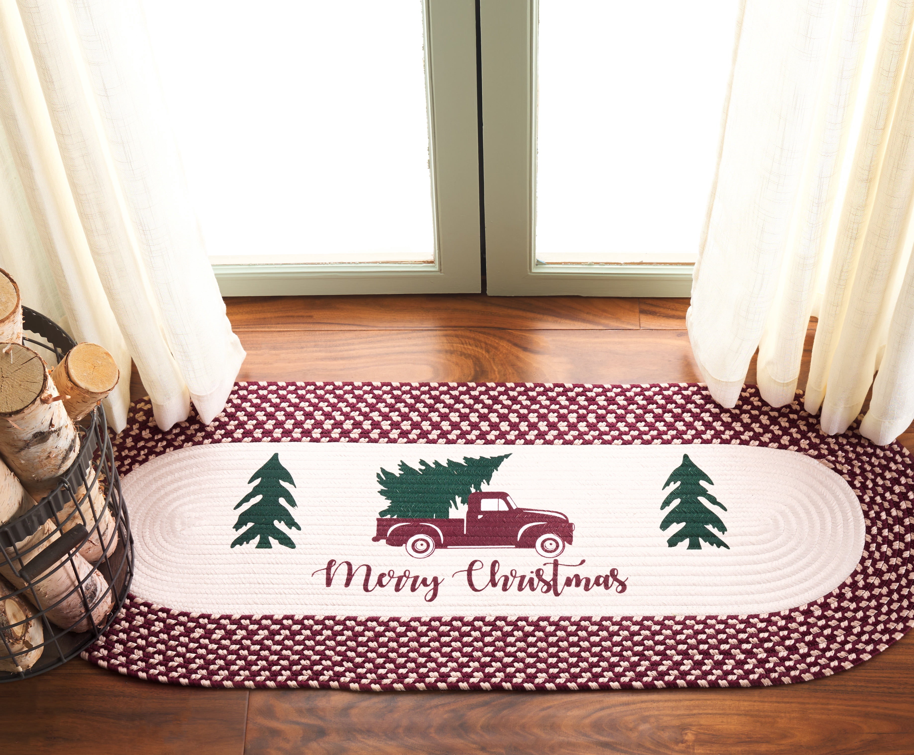 Safavieh Braided Posters Merry Christmas Pine Tree Area Rug, Ivory ...