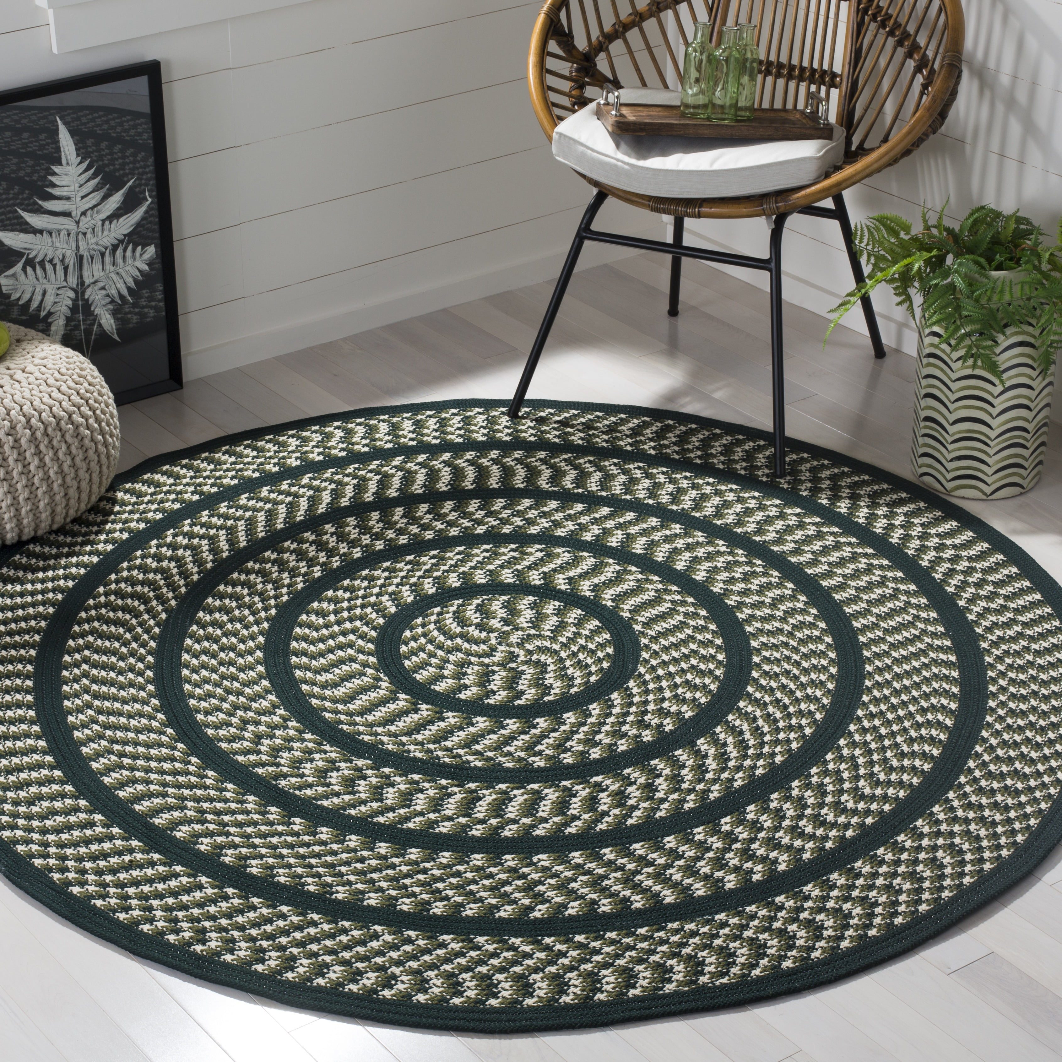 SAFAVIEH Braided Tanisha Bordered Reversible Area Rug, Ivory/Dark Green ...