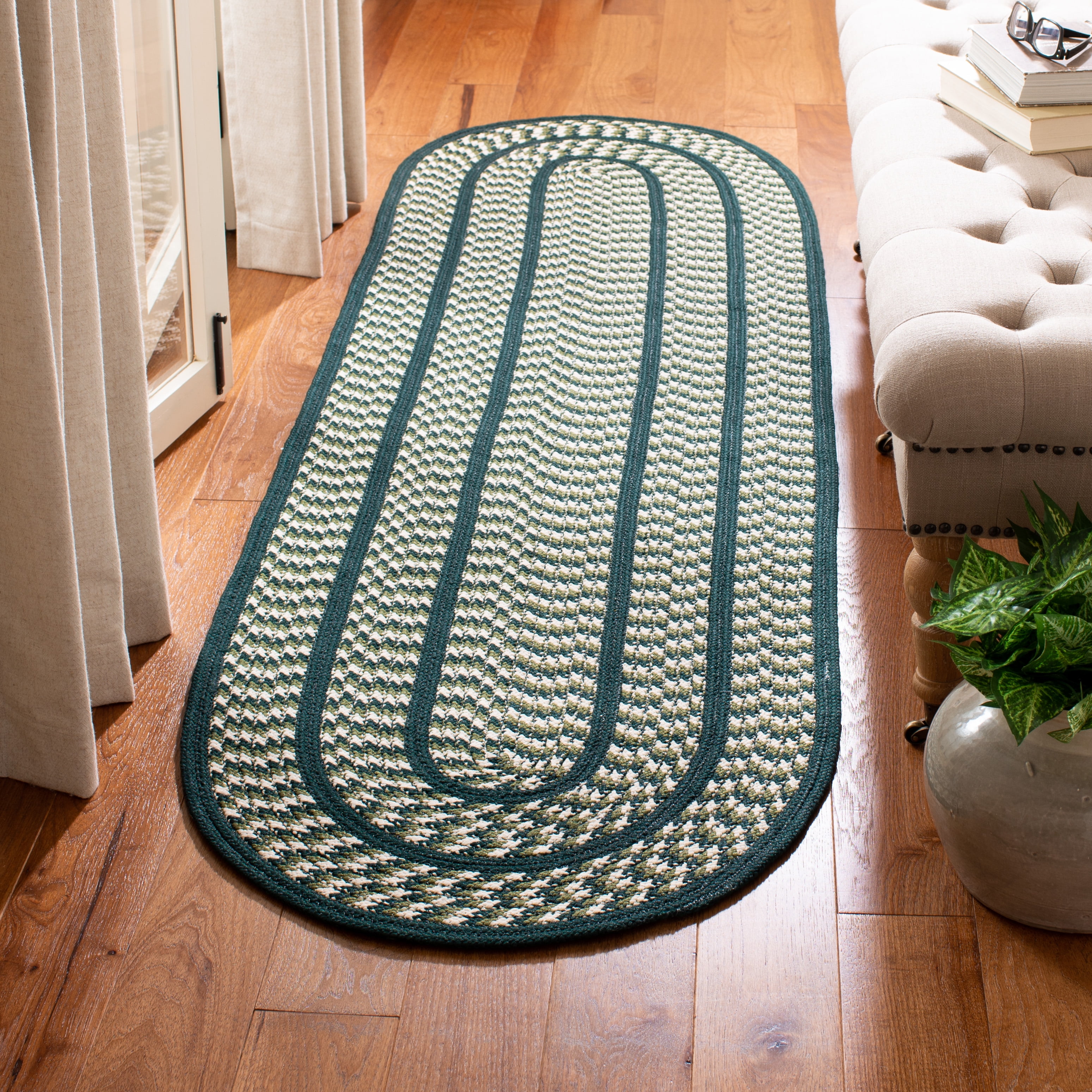 SAFAVIEH Braided Tanisha Bordered Reversible Runner Rug, Ivory/Dark ...