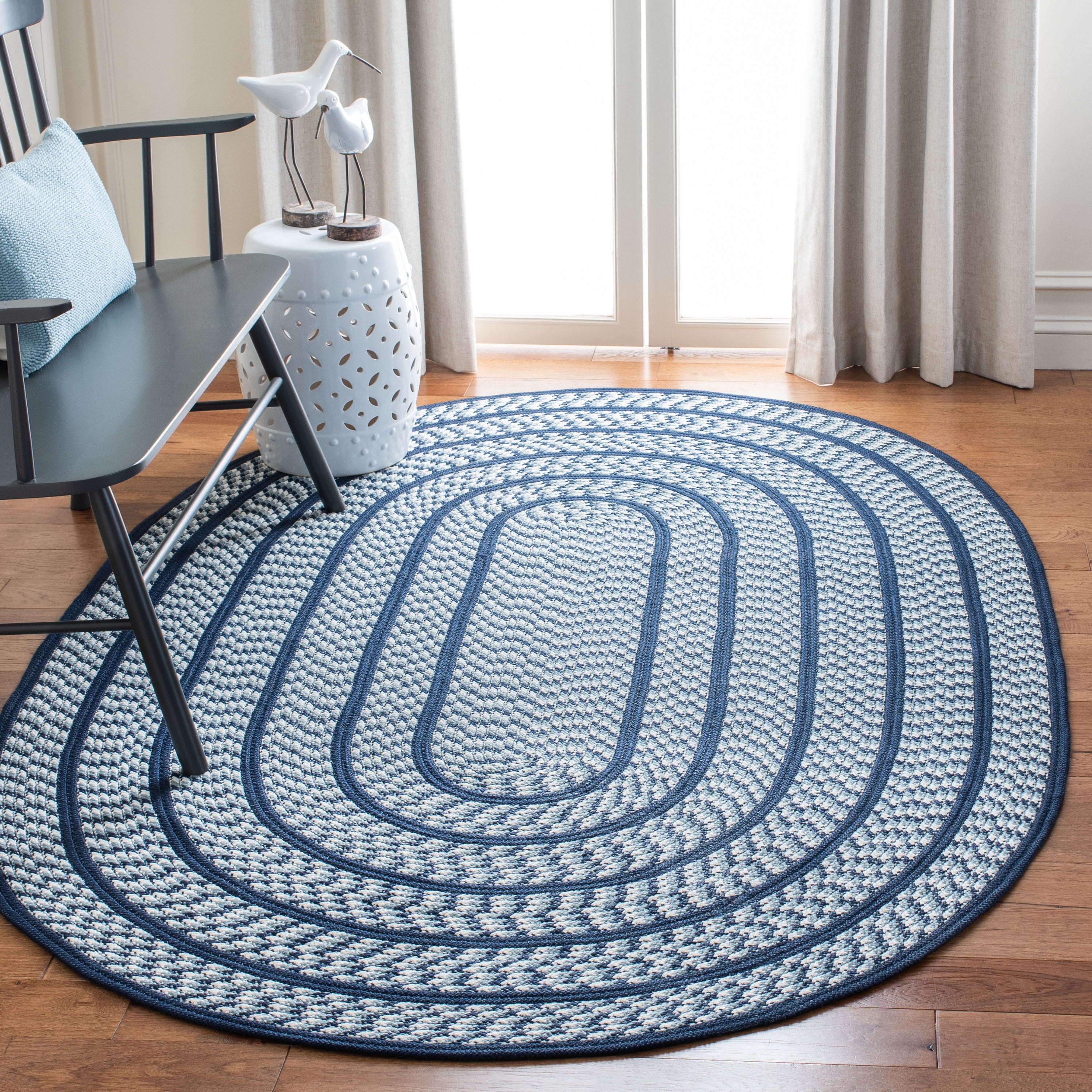 SAFAVIEH Braided Tanisha Bordered Reversible Area Rug, Ivory/Navy, 3' x ...