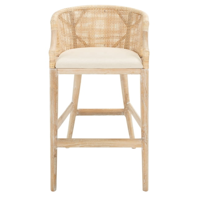 SAFAVIEH Brando Round Rattan Back Seat Bar Stool, Natural White Wash ...