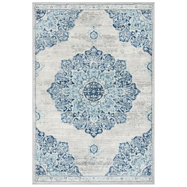 SAFAVIEH Brentwood Cantor Floral Area Rug, 5' x 5' Round, Navy/Grey ...