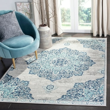 SAFAVIEH Brentwood Cantor Floral Area Rug, 5' x 5' Round, Navy/Grey ...