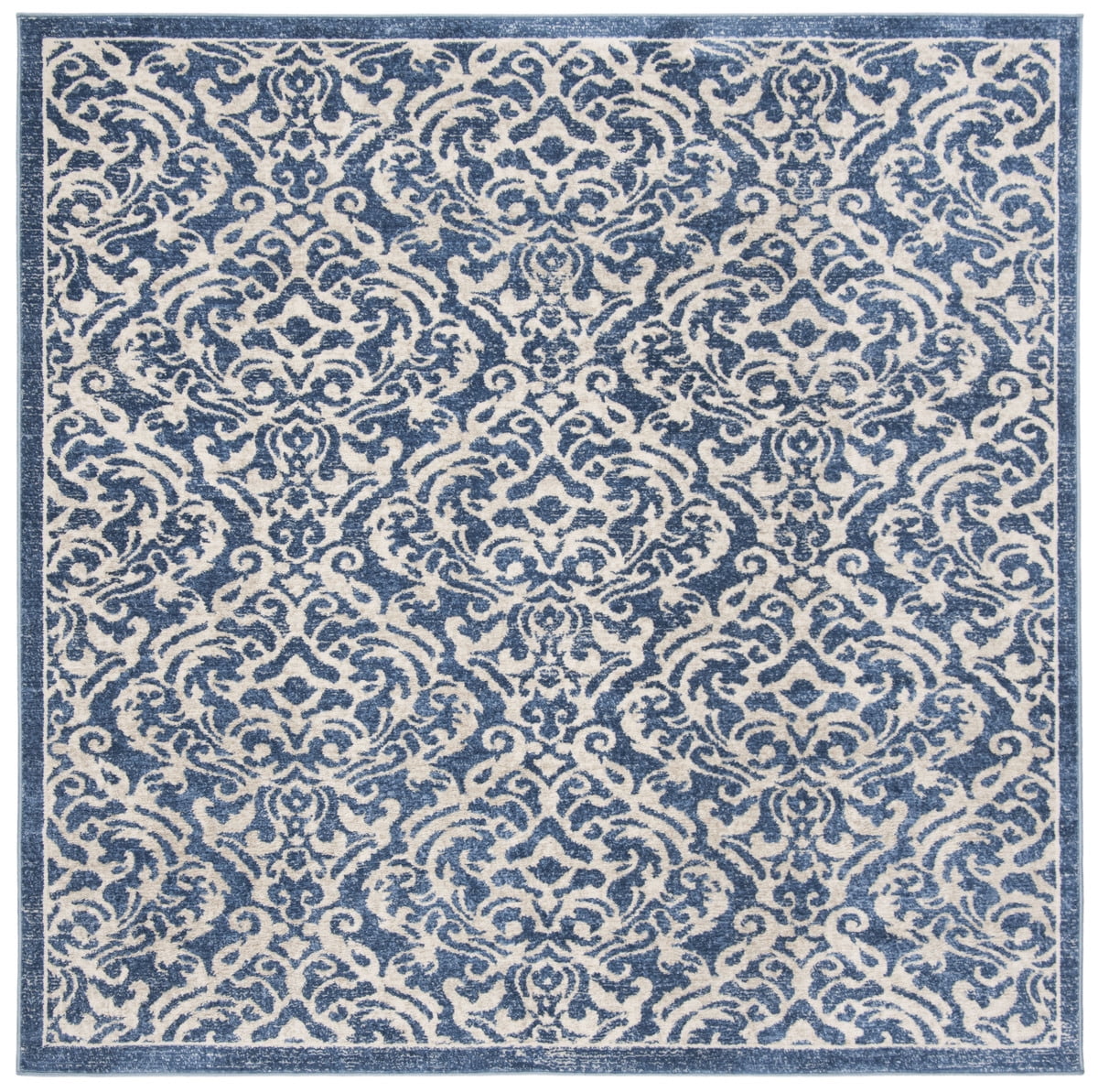 SAFAVIEH Brentwood Dilara Damask Area Rug, 3' x 3' Square, Navy/Cream ...