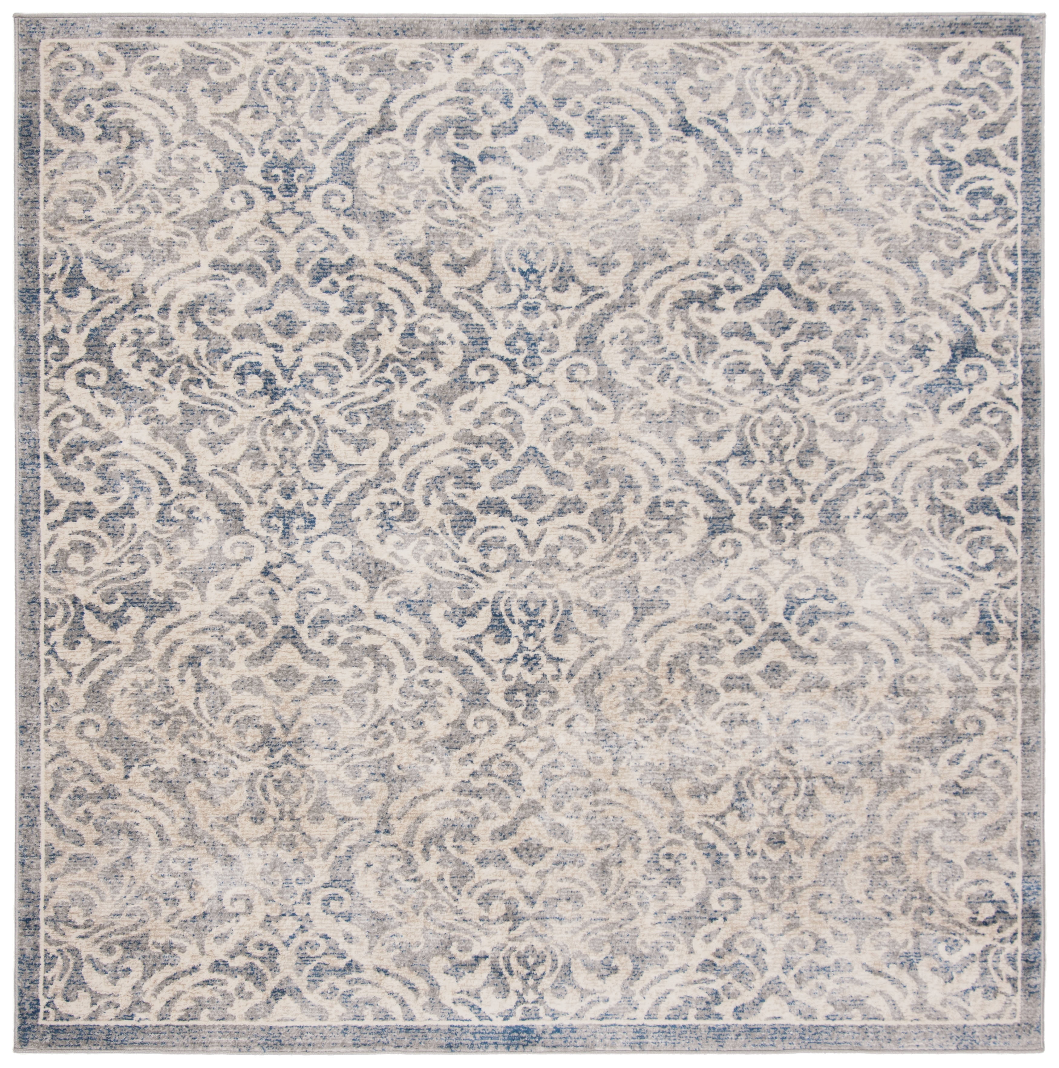 SAFAVIEH Brentwood Eliza Damask Area Rug, Light Grey/Blue, 5' x 5 ...