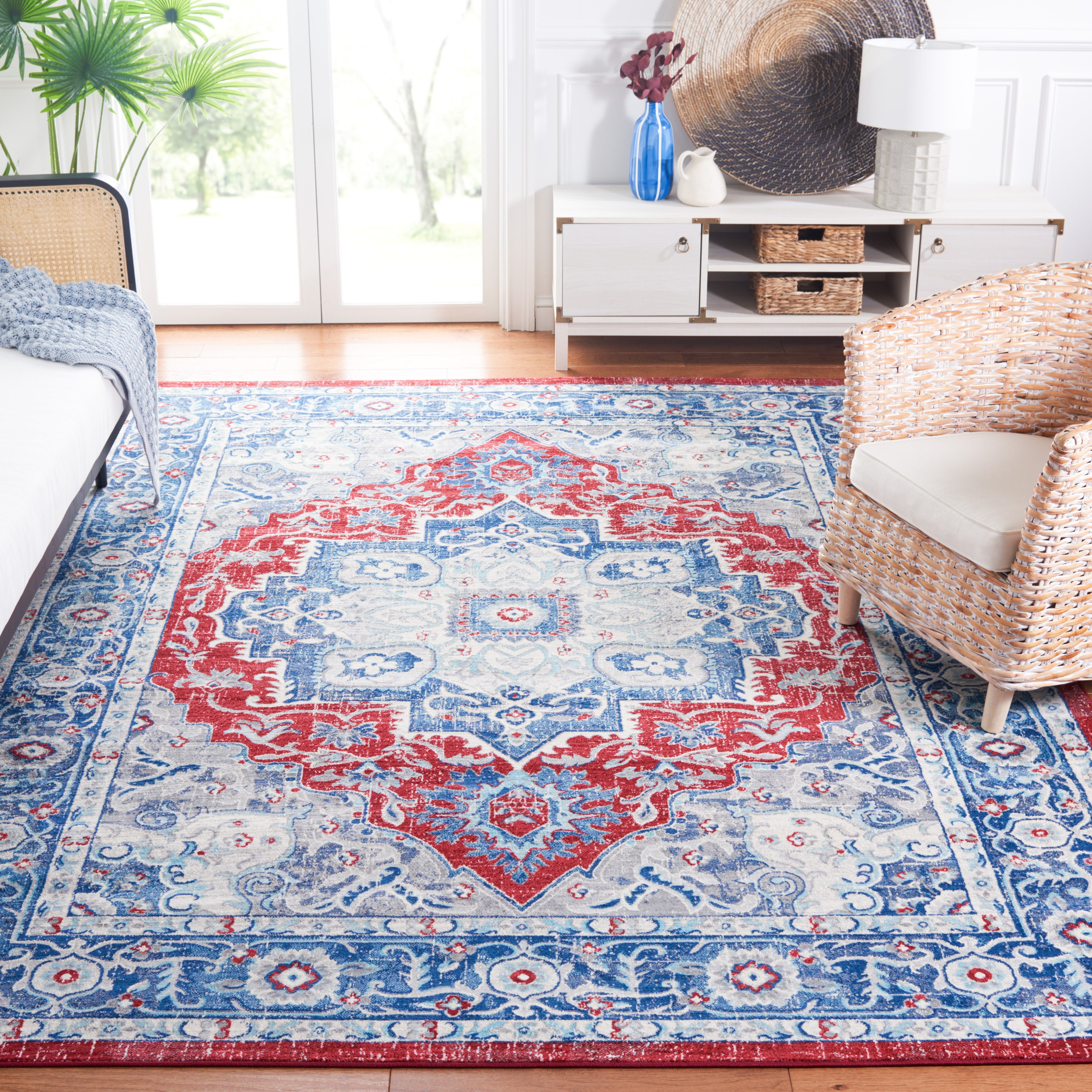 SAFAVIEH Brentwood Emalee Oriental Area Rug, Blue/Red, 9' x 12 ...