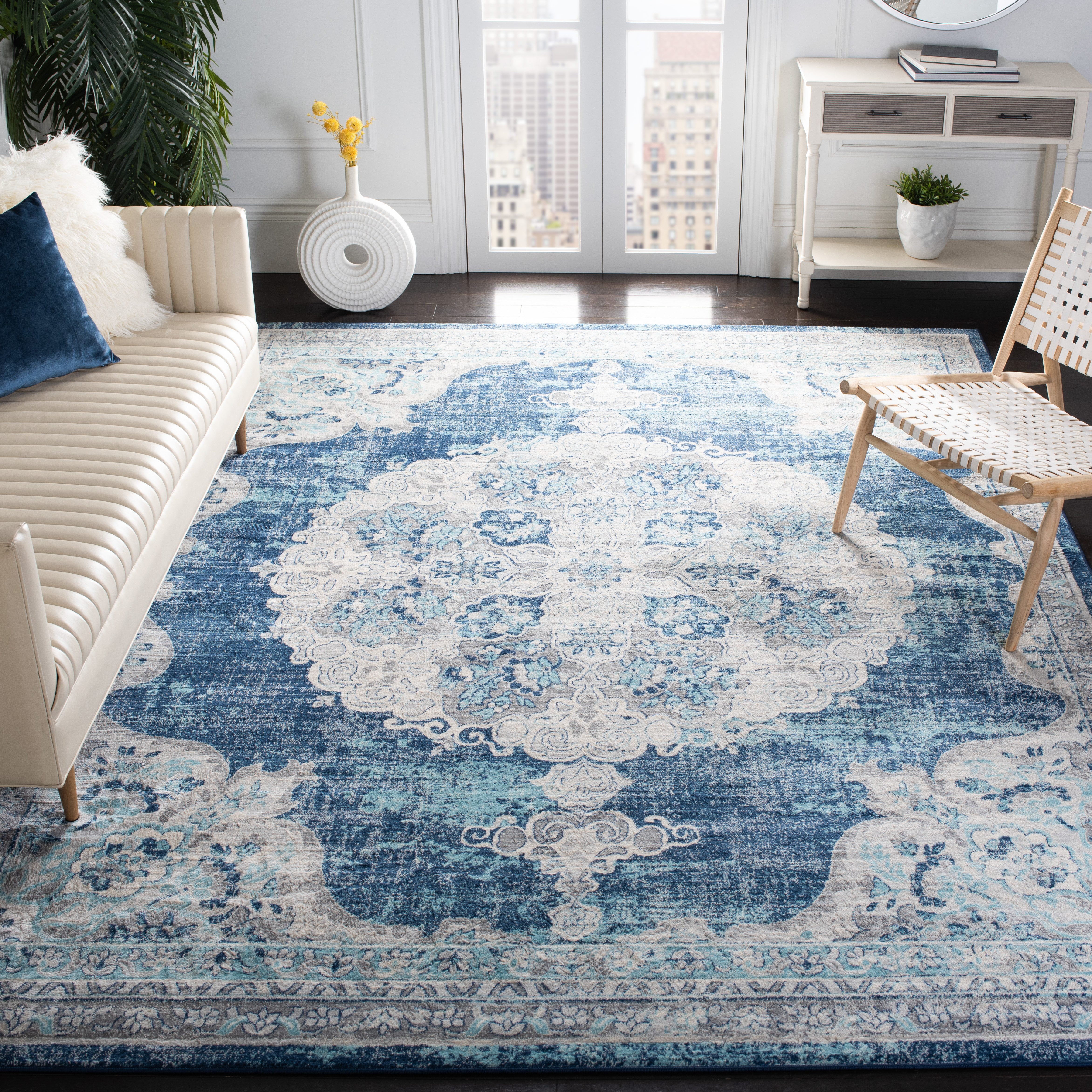 SAFAVIEH Brentwood Cahal Oriental Area Rug, Navy/Ivory, 8' x 10 ...