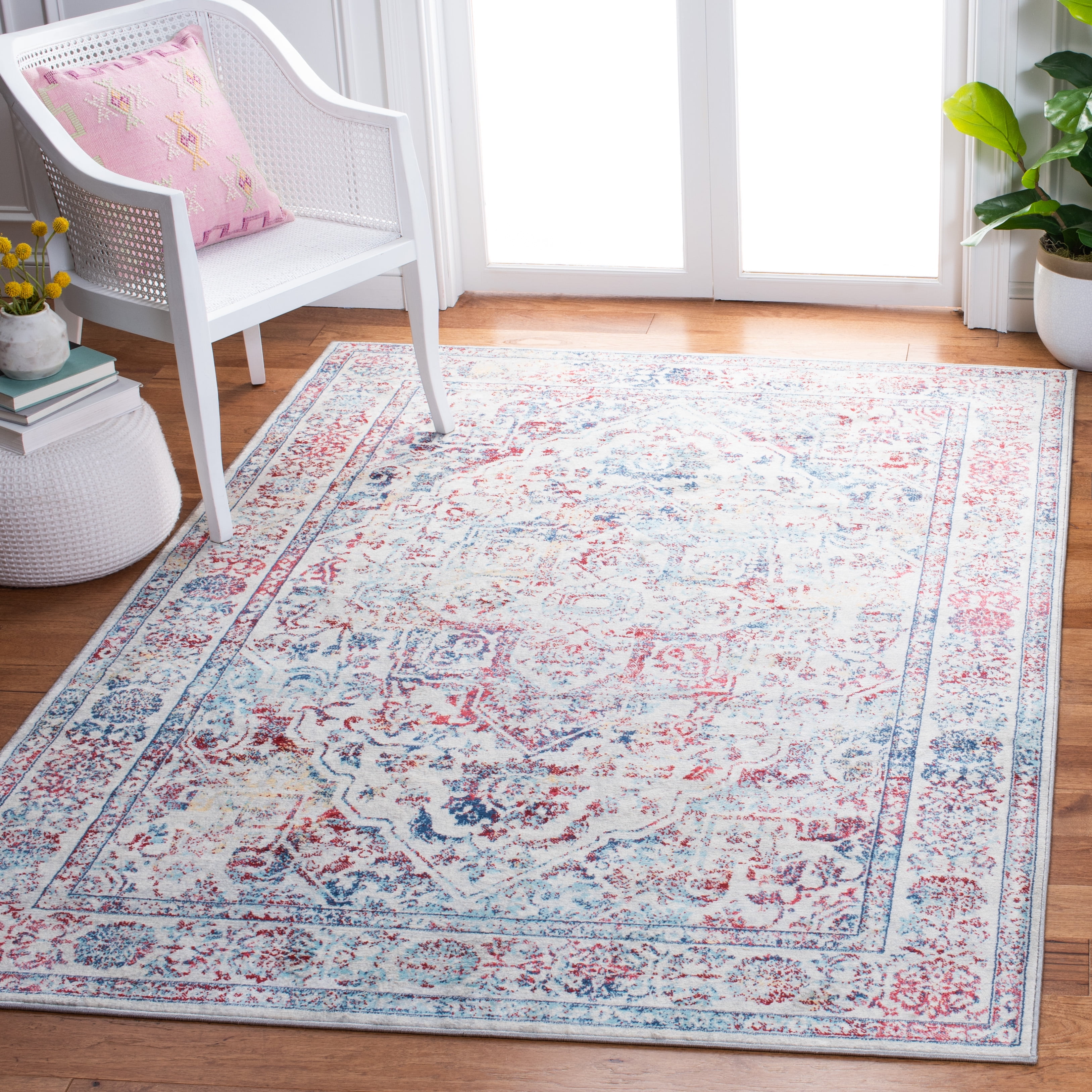 SAFAVIEH Brentwood Jaymz Floral Bordered Area Rug, 6'7" x 6'7" Square ...