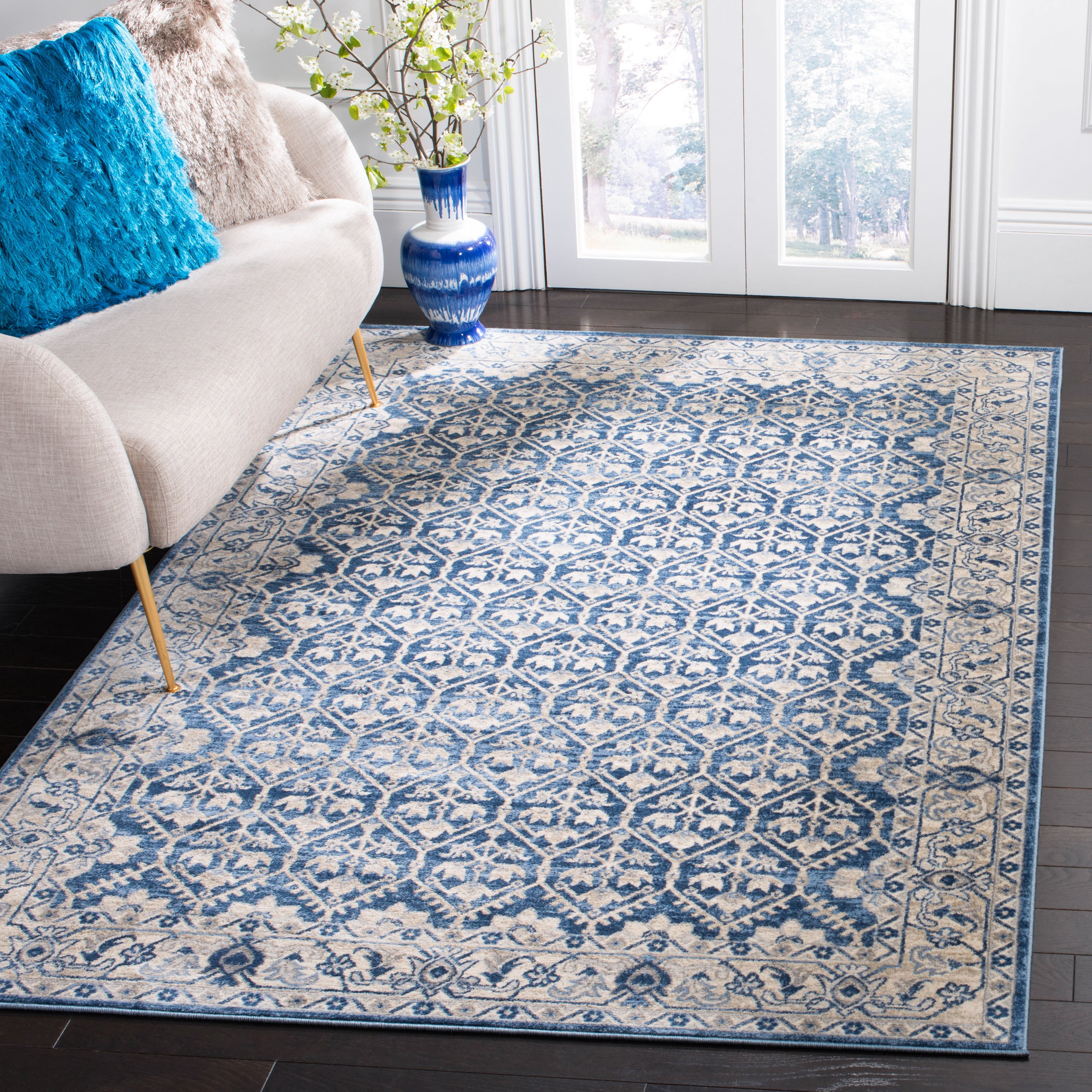 SAFAVIEH Brentwood Mide Floral Geometric Area Rug, 5' x 5' Square, Navy ...