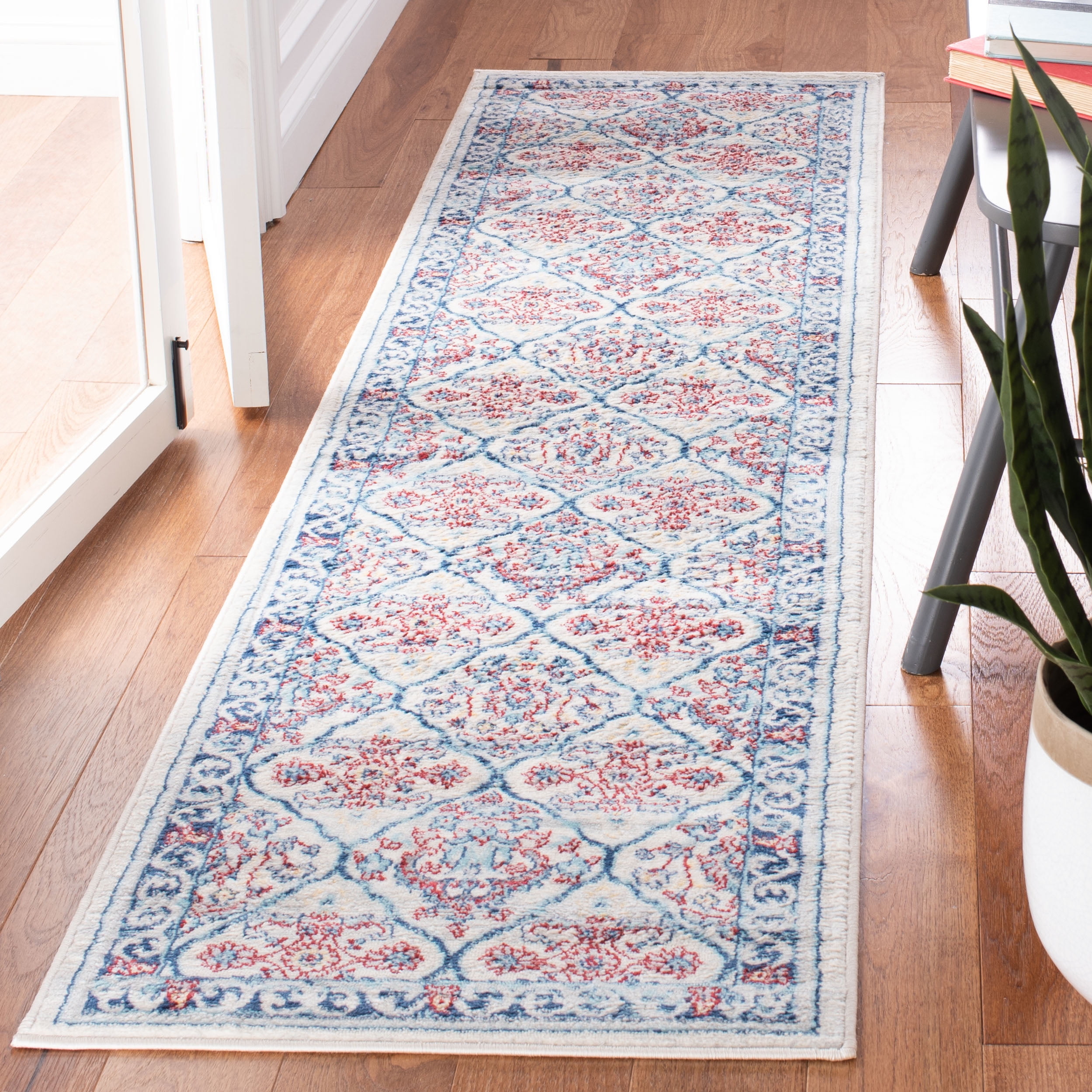 SAFAVIEH Brentwood Naomh Geometric Runner Rug, 2' x 8', Beige/Navy ...