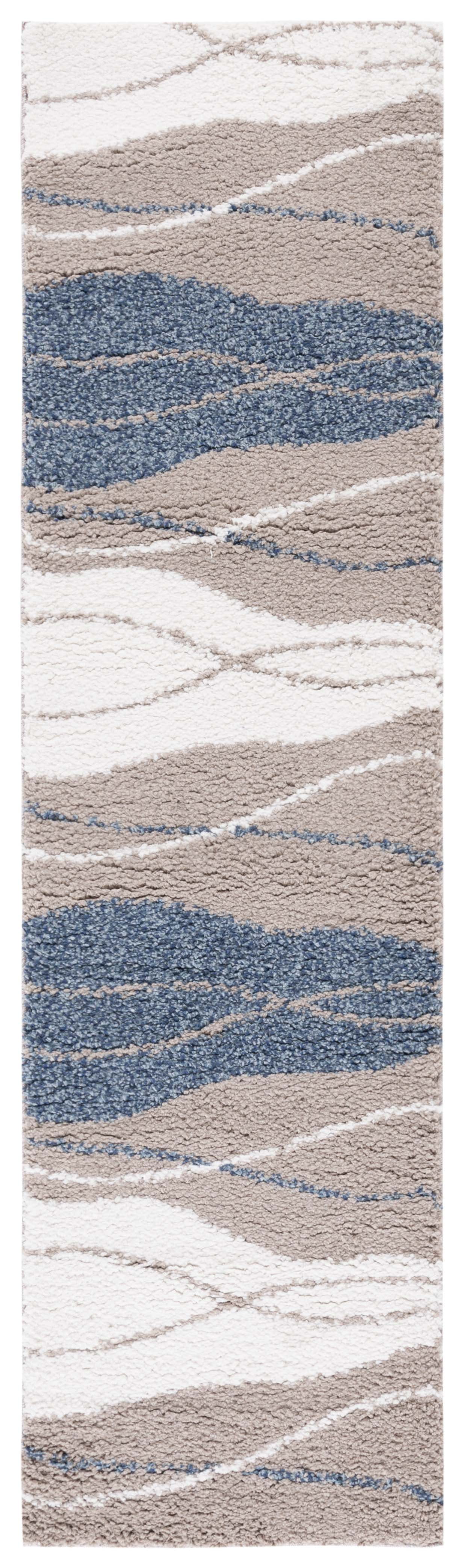 SAFAVIEH Calico Louella Abstract Polyester Shag Runner Rug, Taupe/Blue ...