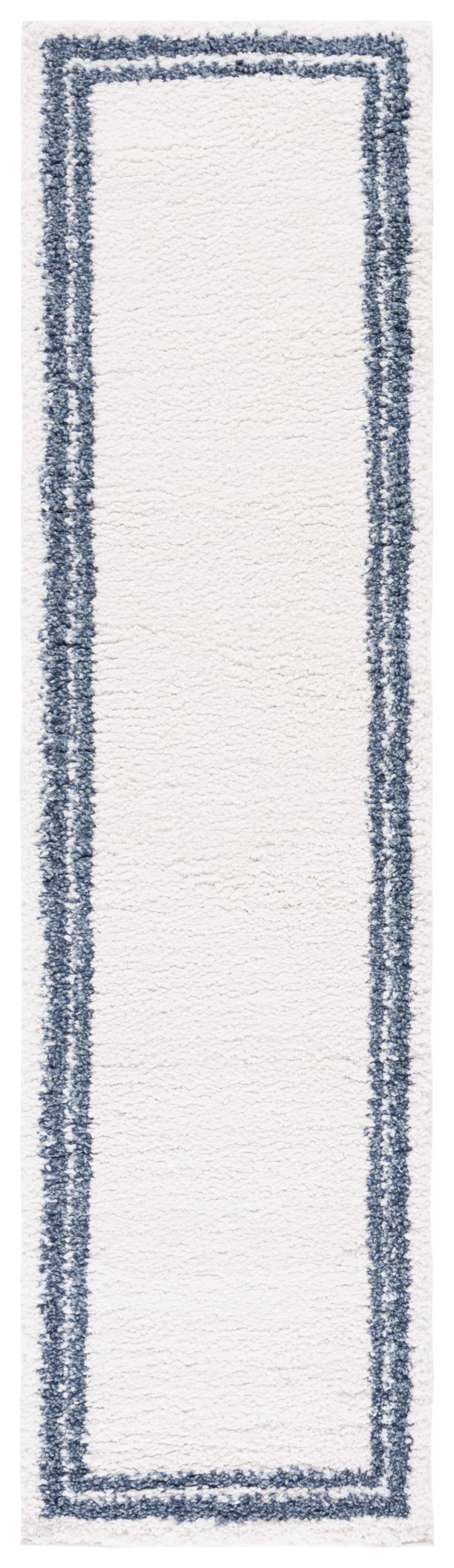 SAFAVIEH Calico Stojan Geometric Polyester Shag Runner Rug, Ivory/Blue ...