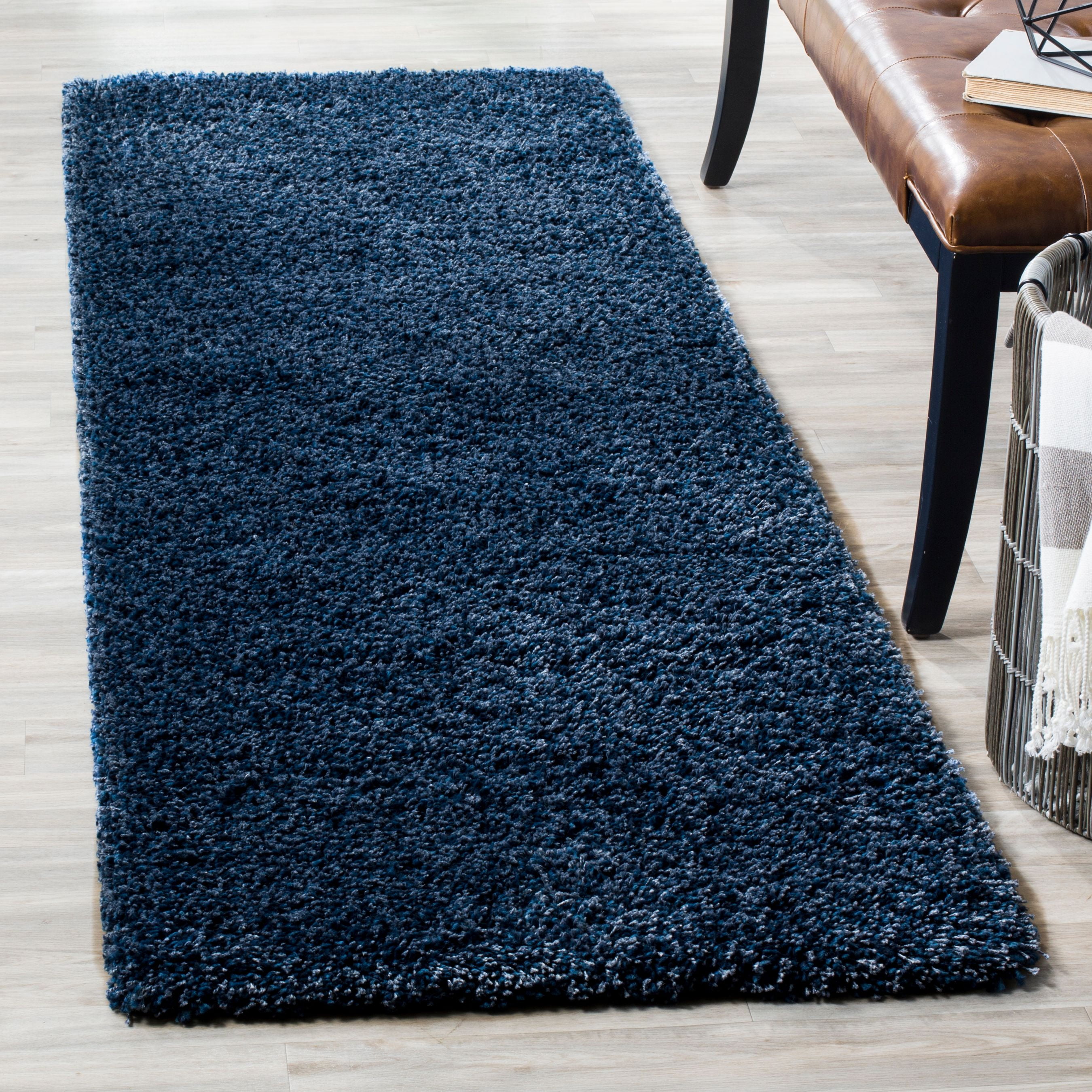SAFAVIEH California Solid Plush Shag Runner Rug, Navy, 2'3" x 13 ...
