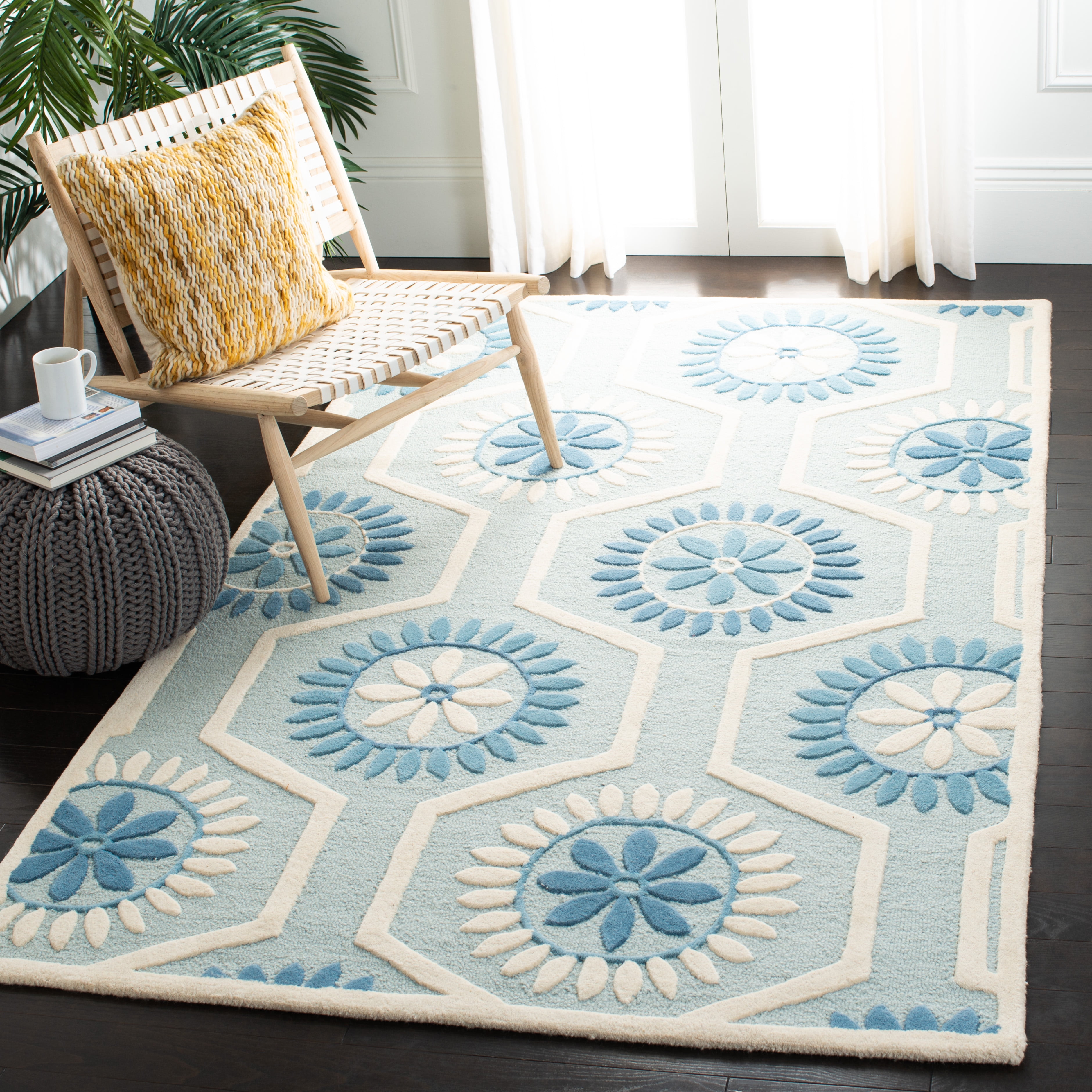 SAFAVIEH Cambridge Jonathan Geometric Wool Area Rug, Blue/Ivory, 2' x 3 ...