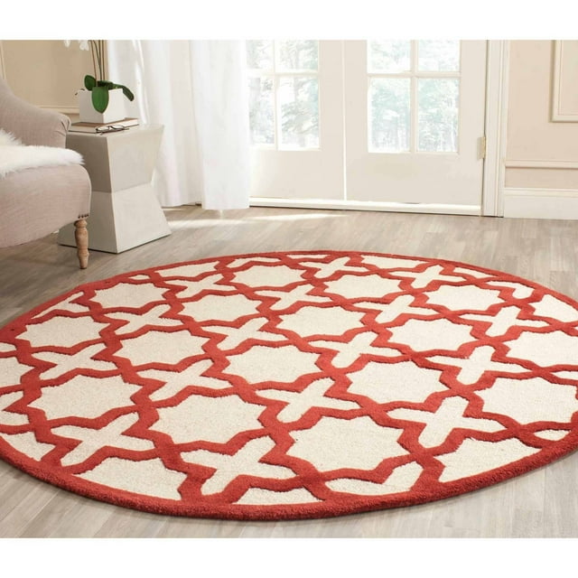 SAFAVIEH Cambridge Liz Geometric Wool Area Rug, Ivory/Rust, 6' x 6 ...