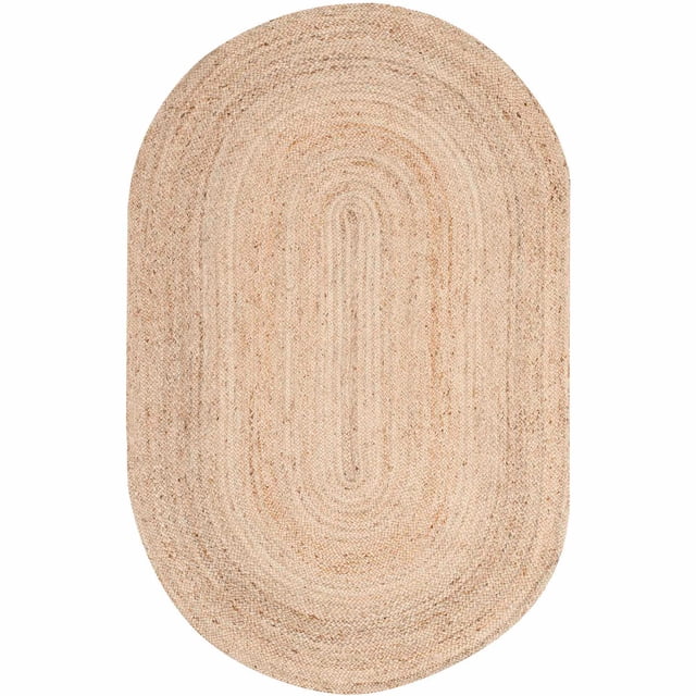 SAFAVIEH Cape Cod Aldous Braided Striped Jute Area Rug, 5' x 8' Oval ...