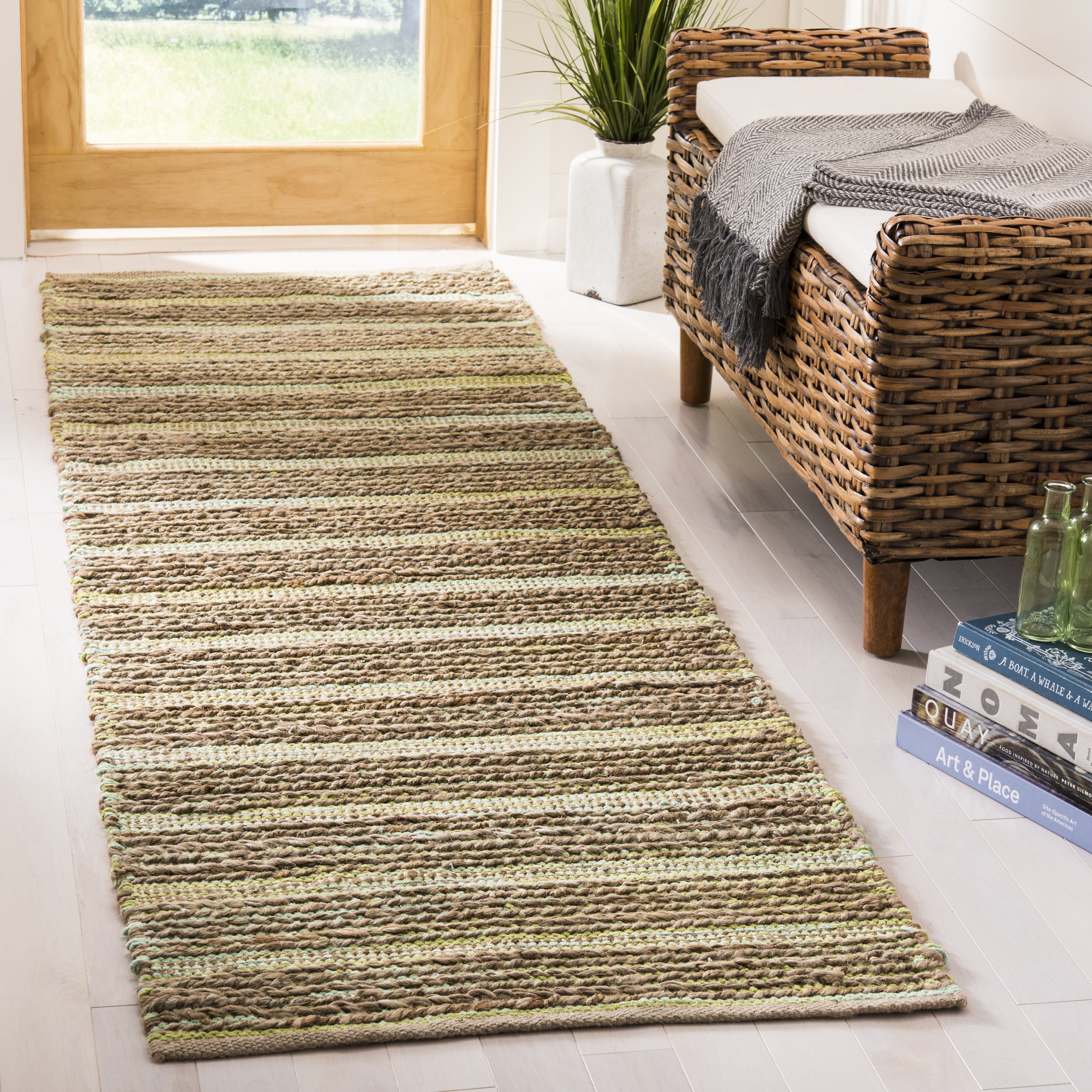 SAFAVIEH Cape Cod Isabella Geometric Runner Rug, Green, 2'3" x 6 ...