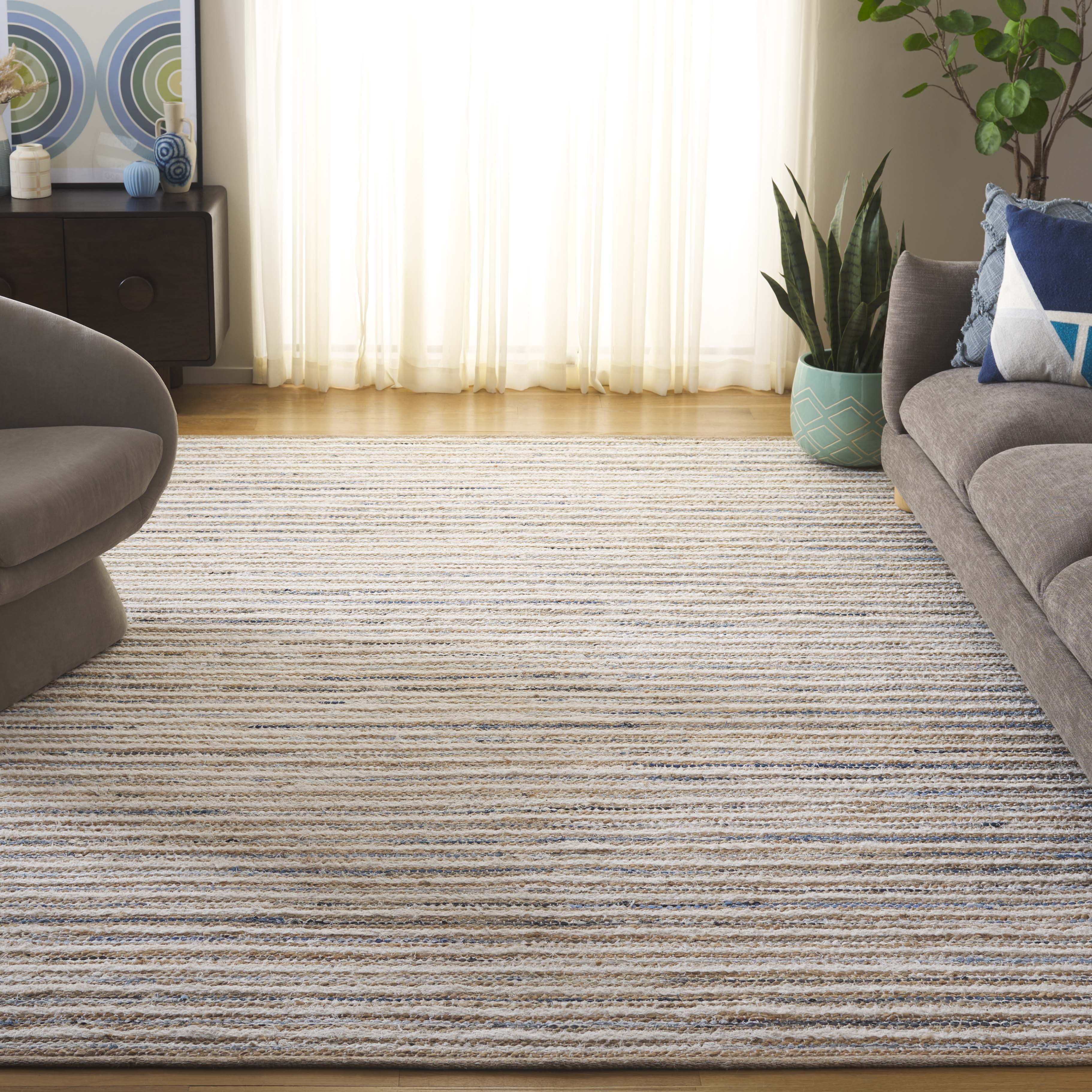 SAFAVIEH Cape Cod Jacinth Striped Area Rug, Natural/Light Blue, 8' x 10 ...