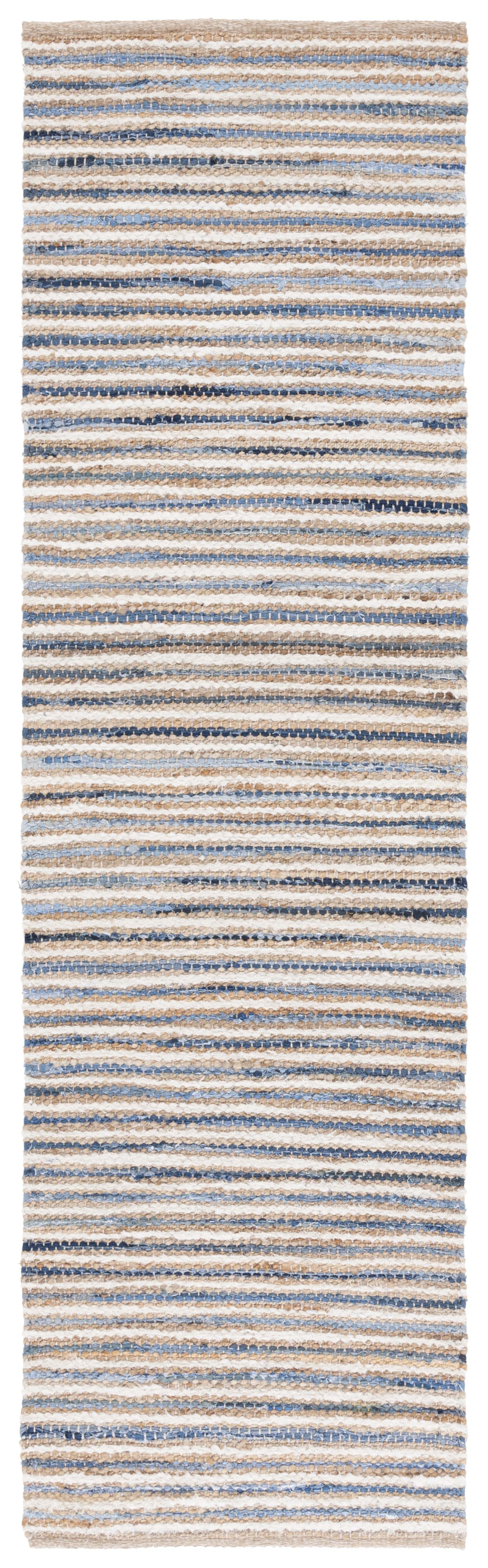 SAFAVIEH Cape Cod Jacinth Striped Runner Rug, Natural/Blue, 2'3" x 8 ...