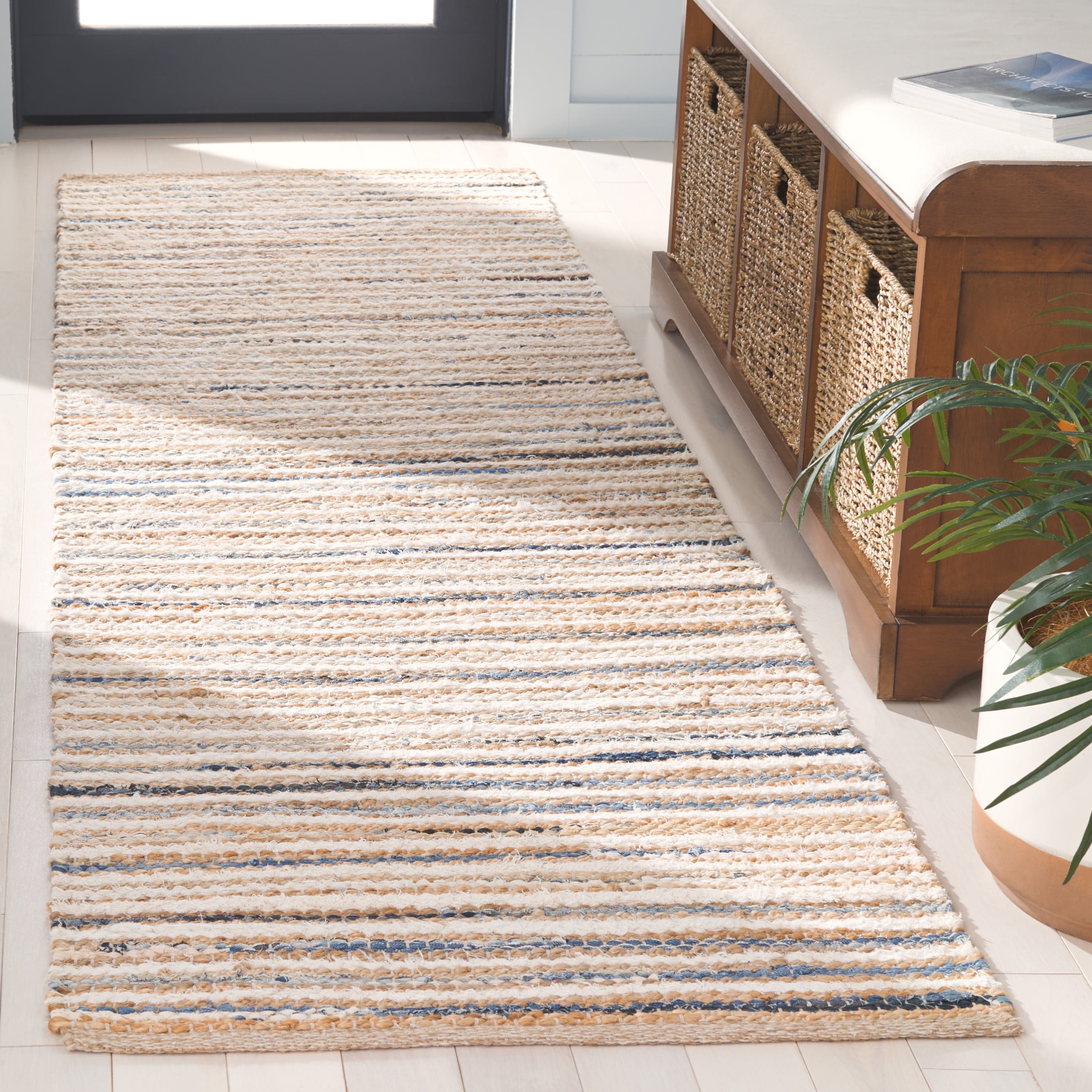 SAFAVIEH Cape Cod Jacinth Striped Runner Rug, Natural/Light Blue, 2'3 ...