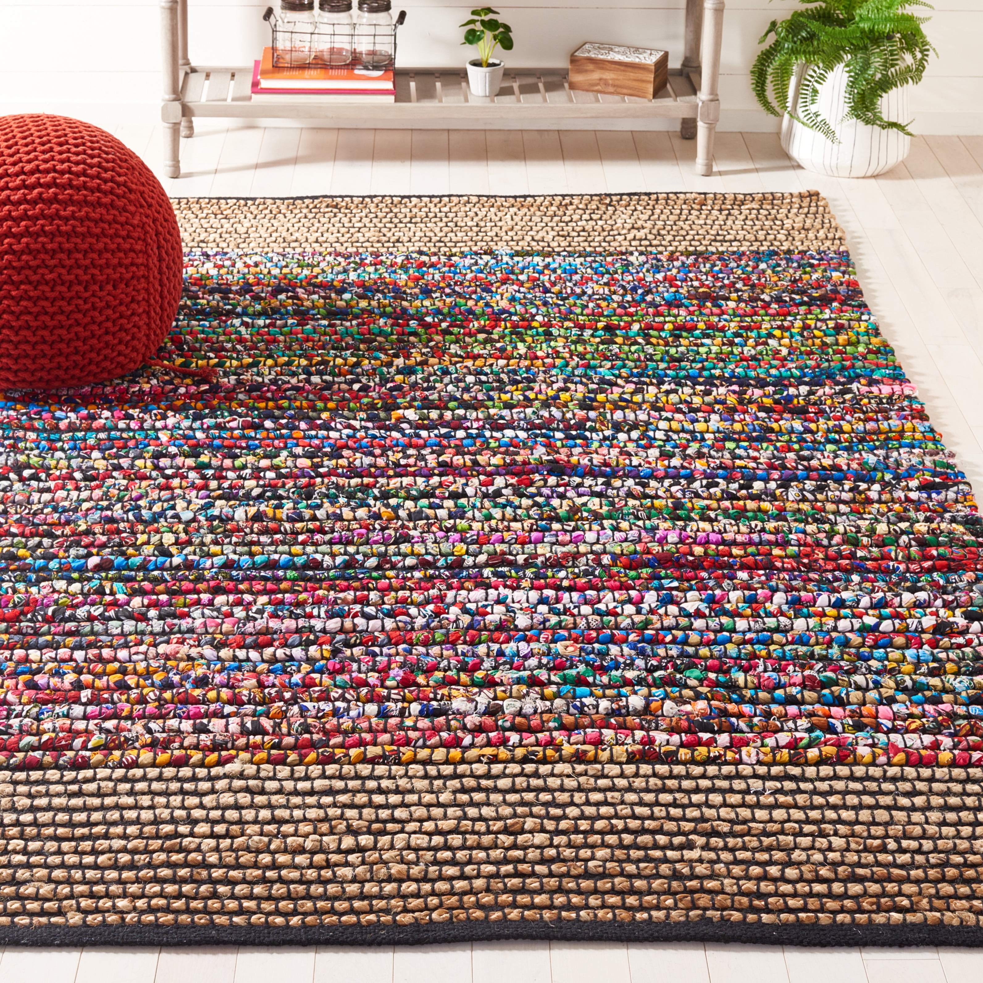 SAFAVIEH Cape Cod Katriona Geometric Area Rug, Natural/Blue, 6' x 6 ...