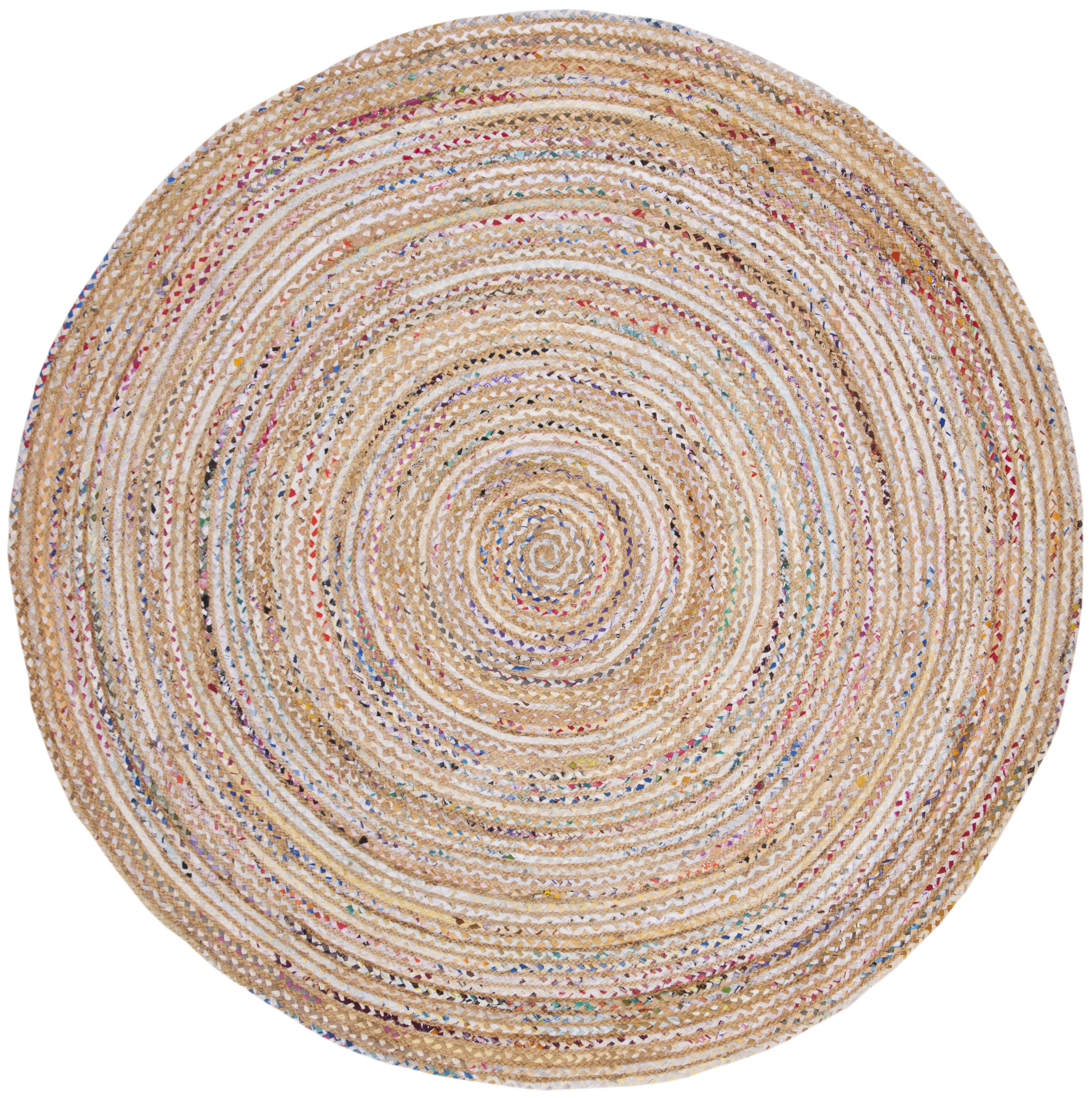 SAFAVIEH Cape Cod Miah Geometric Area Rug, Beige/Multi, 8' x 8' Round ...