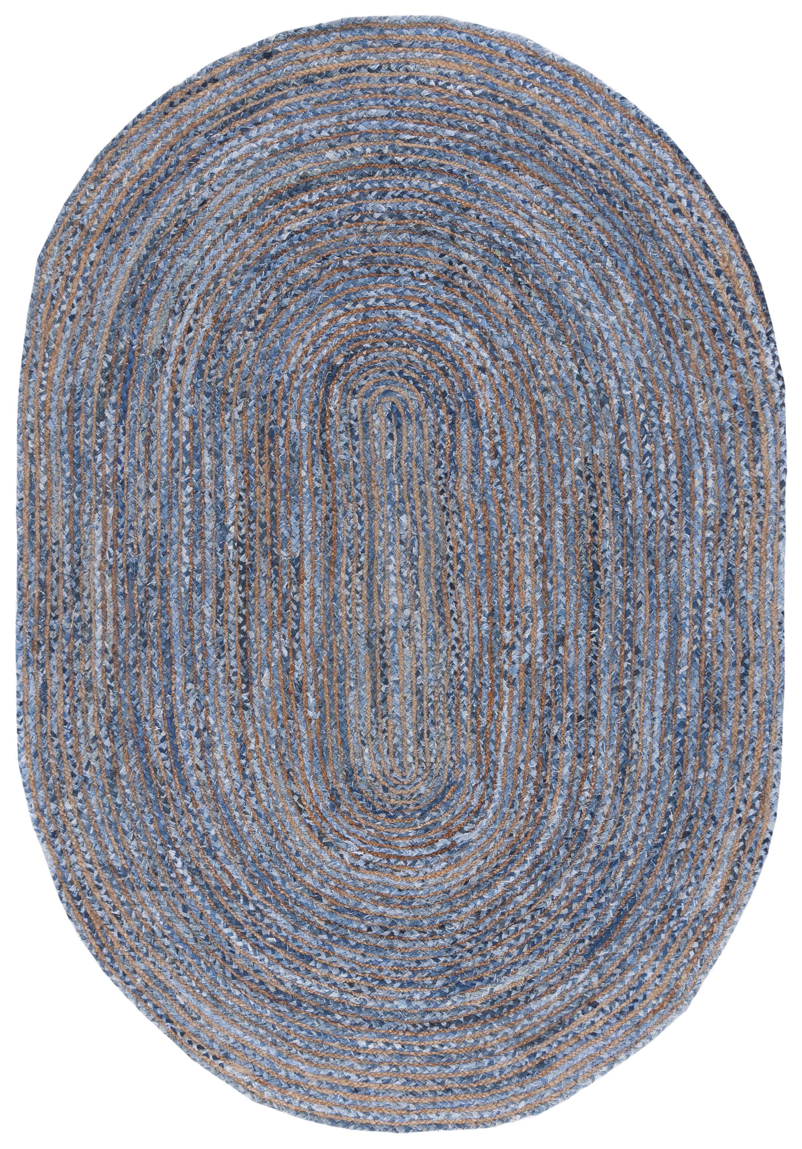 SAFAVIEH Cape Cod Miah Geometric Area Rug, Blue/Natural, 6' x 9' Oval ...