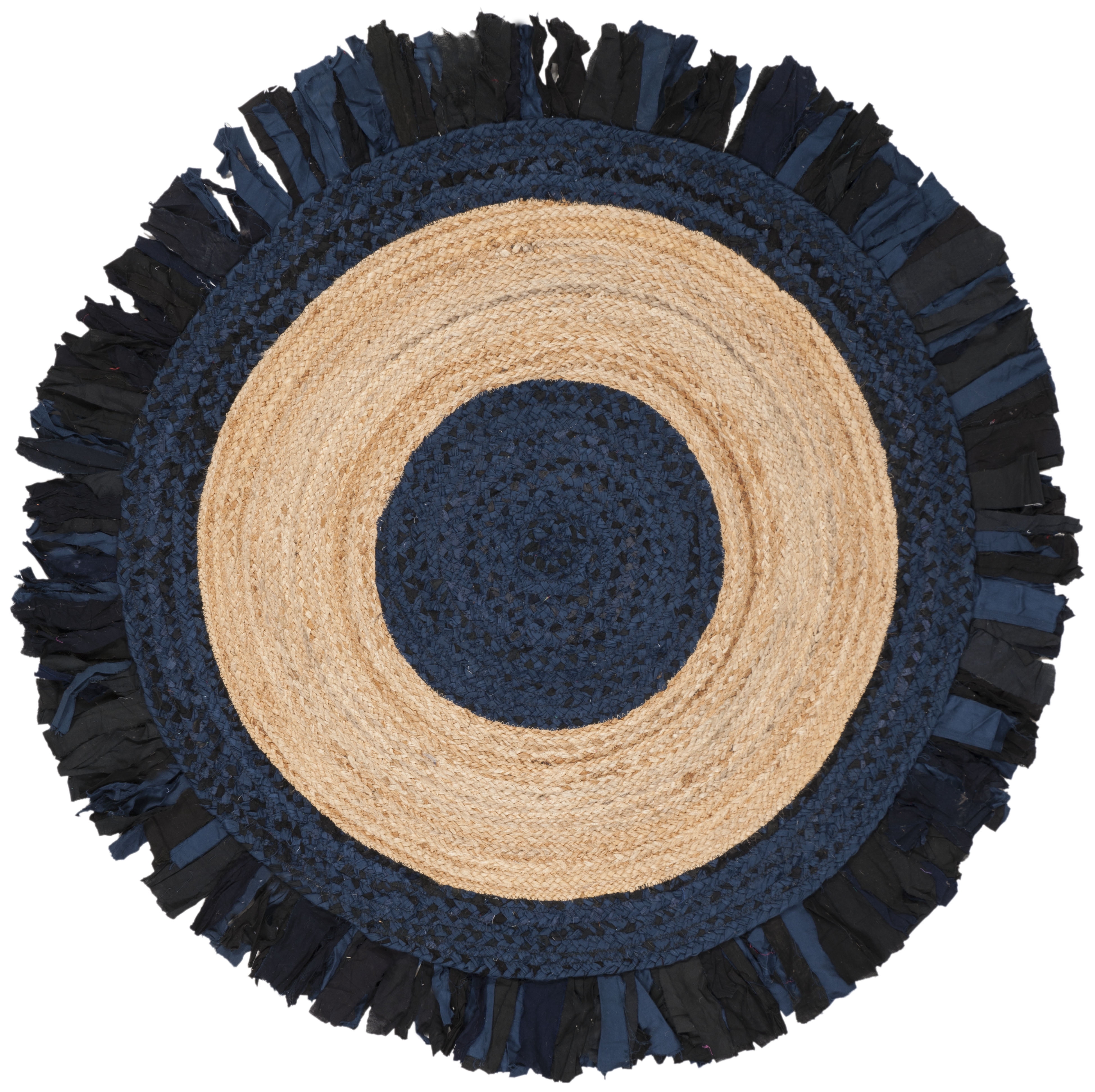 SAFAVIEH Cape Cod Susan Braided with Fringe Area Rug, 3' x 3' Round ...