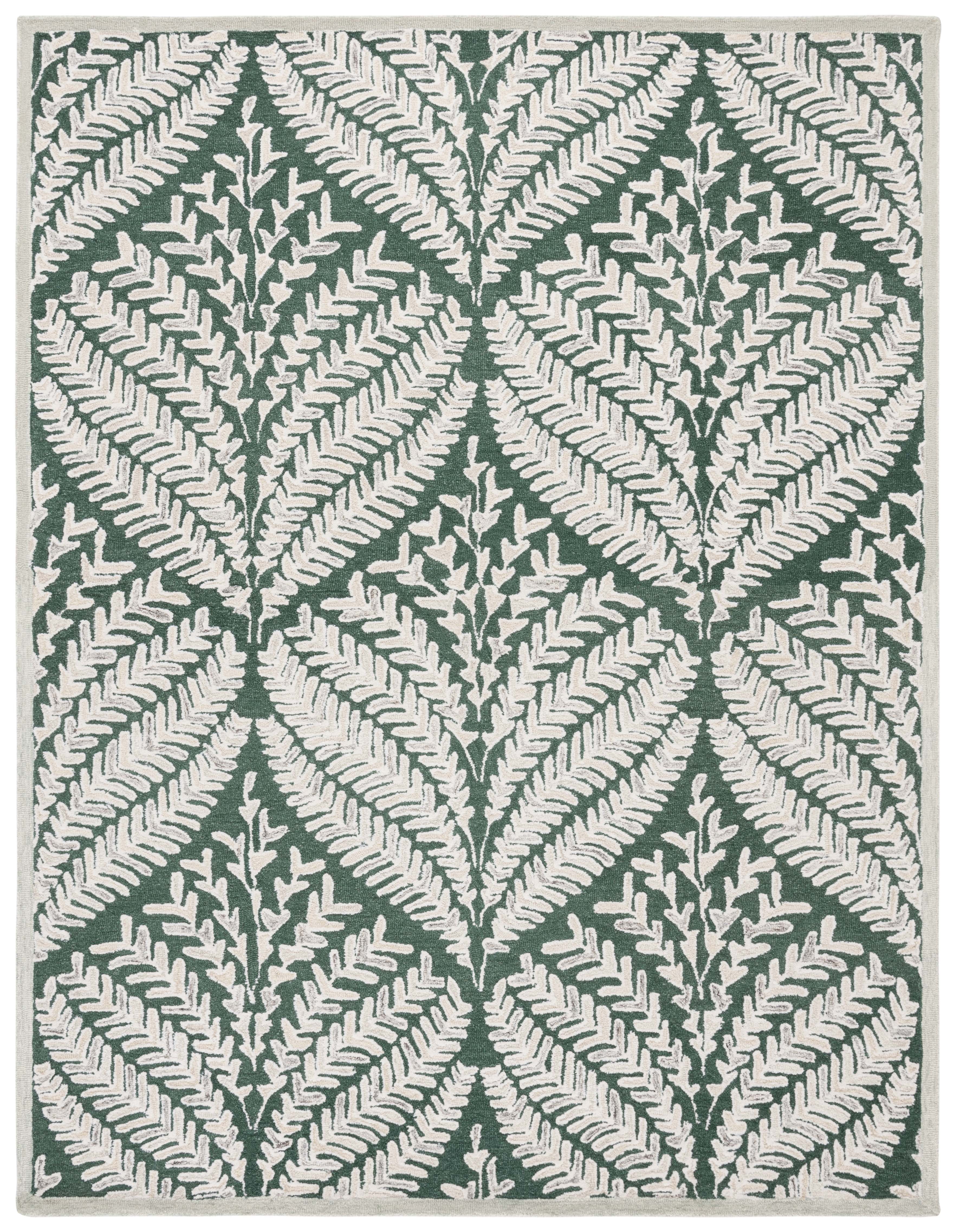 SAFAVIEH Capri Proinsias Leaves Wool Area Rug, Dark Green/Ivory, 10' x ...