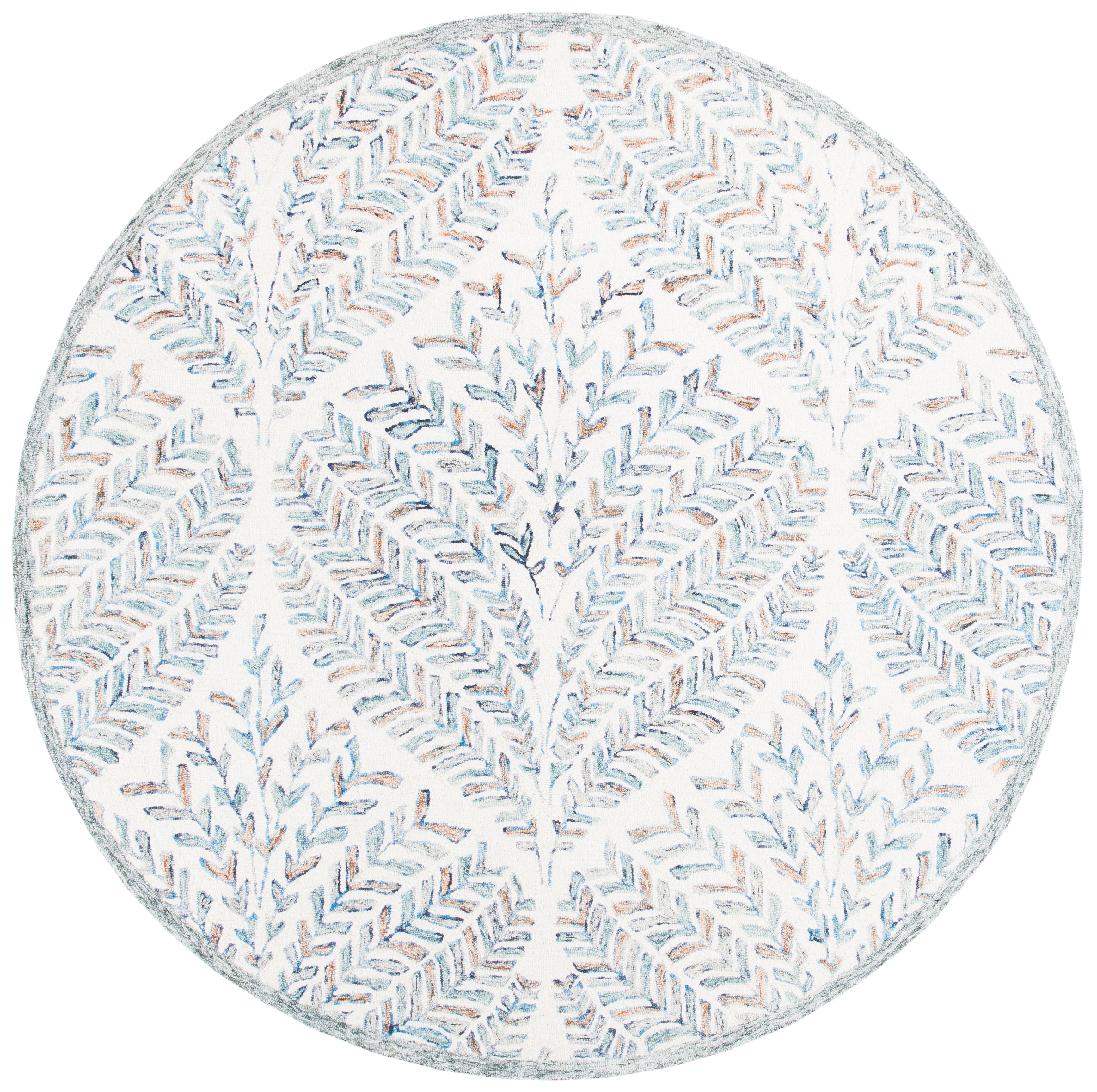 SAFAVIEH Capri Proinsias Leaves Wool Area Rug, Ivory/Blue, 11' x 11 ...