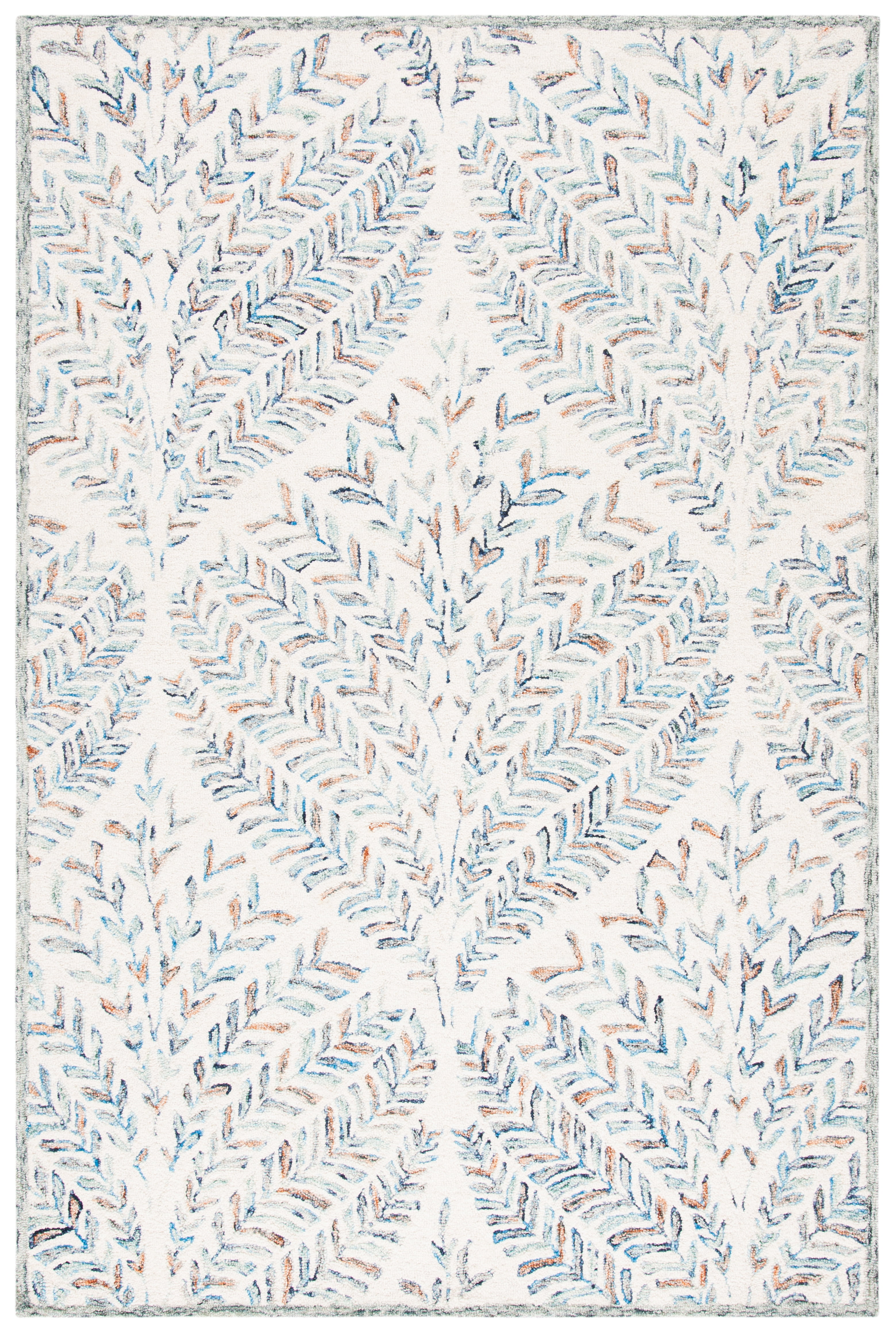 SAFAVIEH Capri Proinsias Leaves Wool Area Rug, Ivory/Blue, 5' x 8 ...