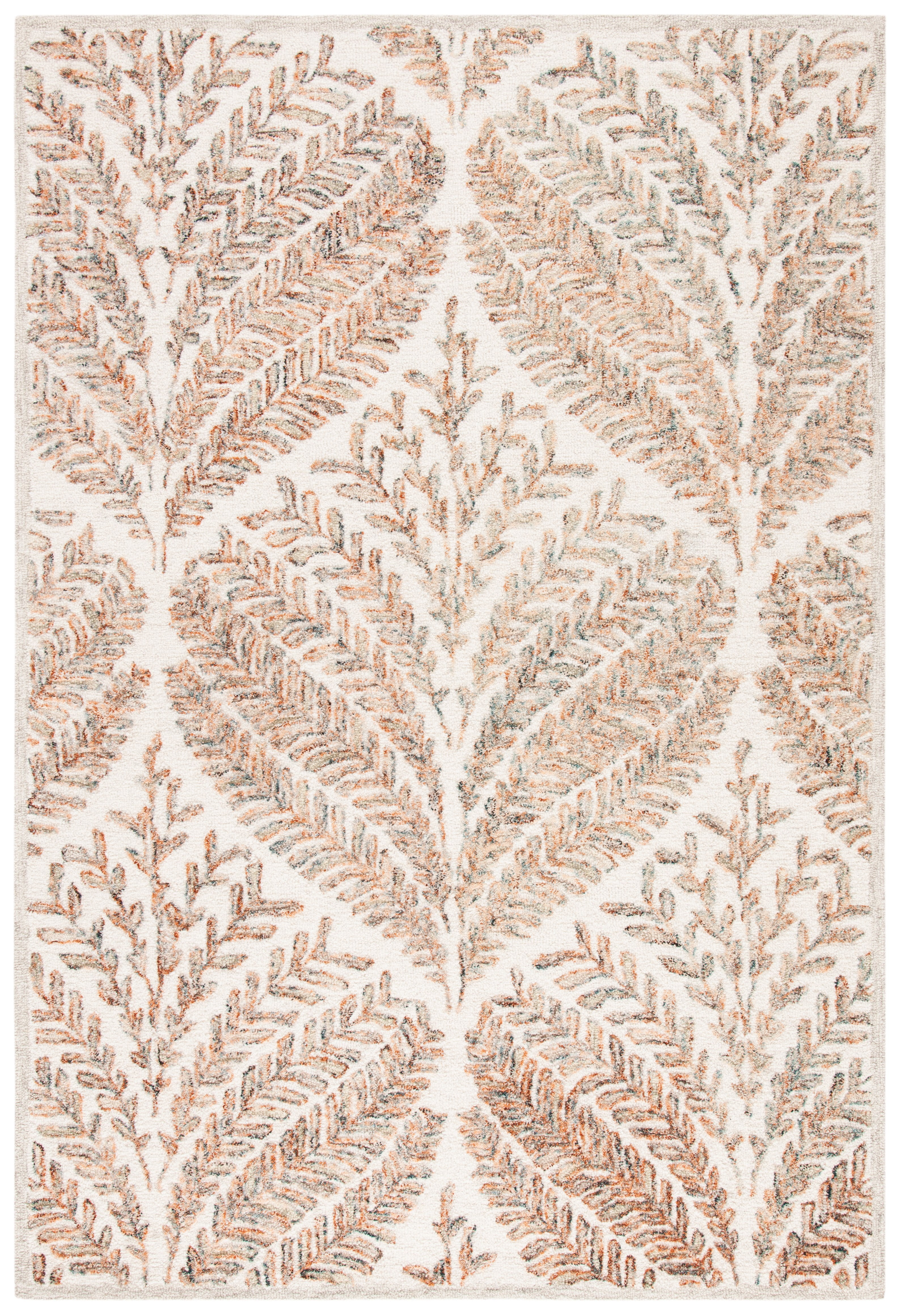SAFAVIEH Capri Proinsias Leaves Wool Area Rug, Ivory/Brown, 4' x 6 ...