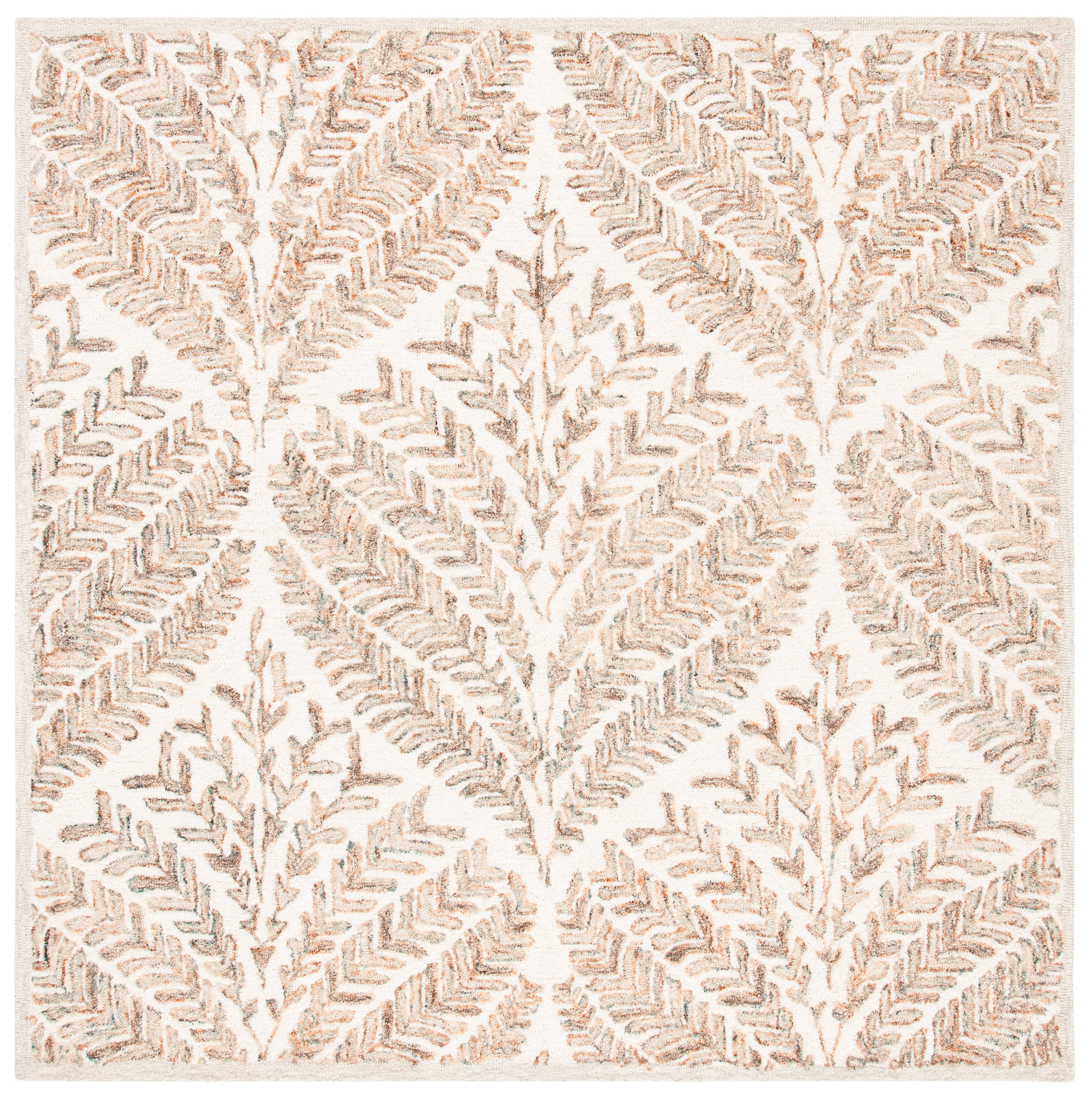 SAFAVIEH Capri Proinsias Leaves Wool Area Rug, Ivory/Brown, 8' x 8 ...