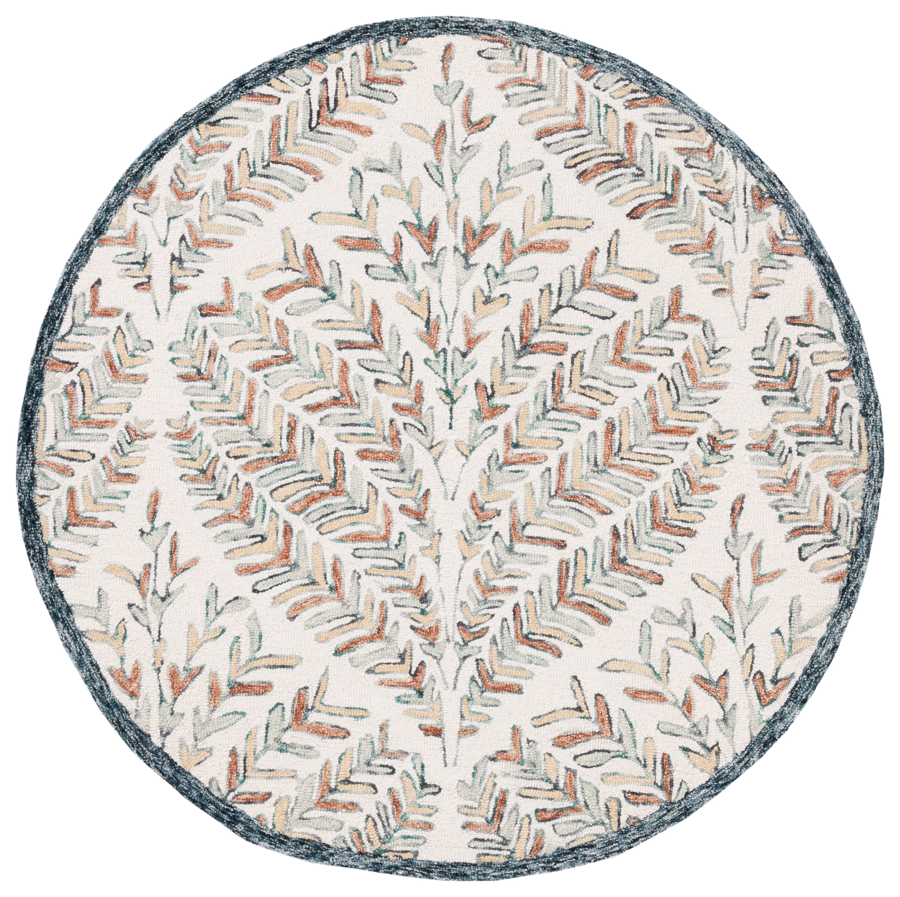 SAFAVIEH Capri Proinsias Leaves Wool Area Rug, Ivory/Green, 5' x 5 ...