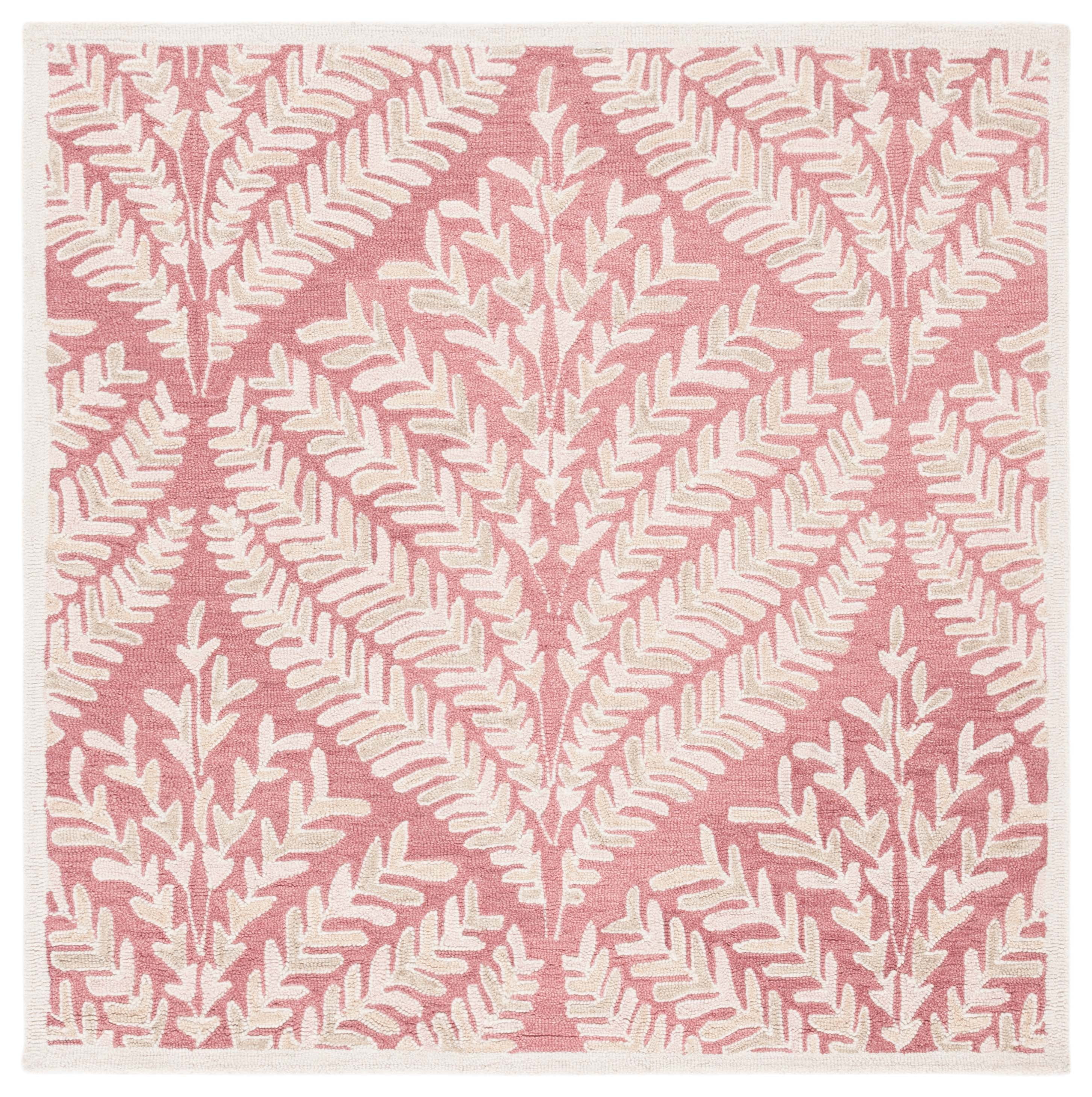 SAFAVIEH Capri Proinsias Leaves Wool Area Rug, Pink/Ivory, 3' x 3 ...