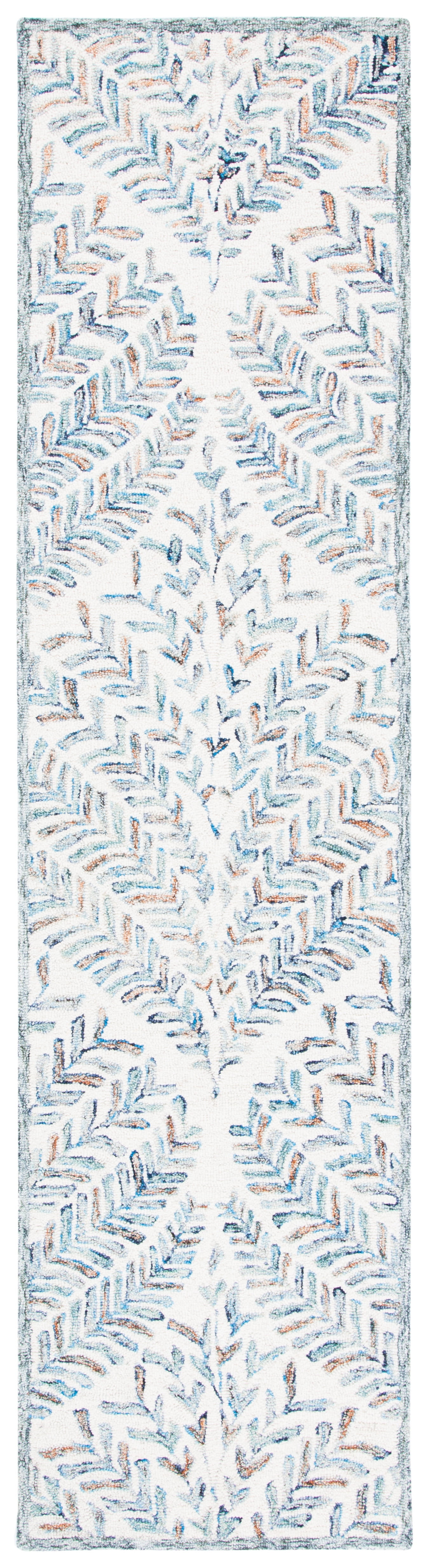 SAFAVIEH Capri Proinsias Leaves Wool Runner Rug, Ivory/Blue, 2'3" x 7 ...