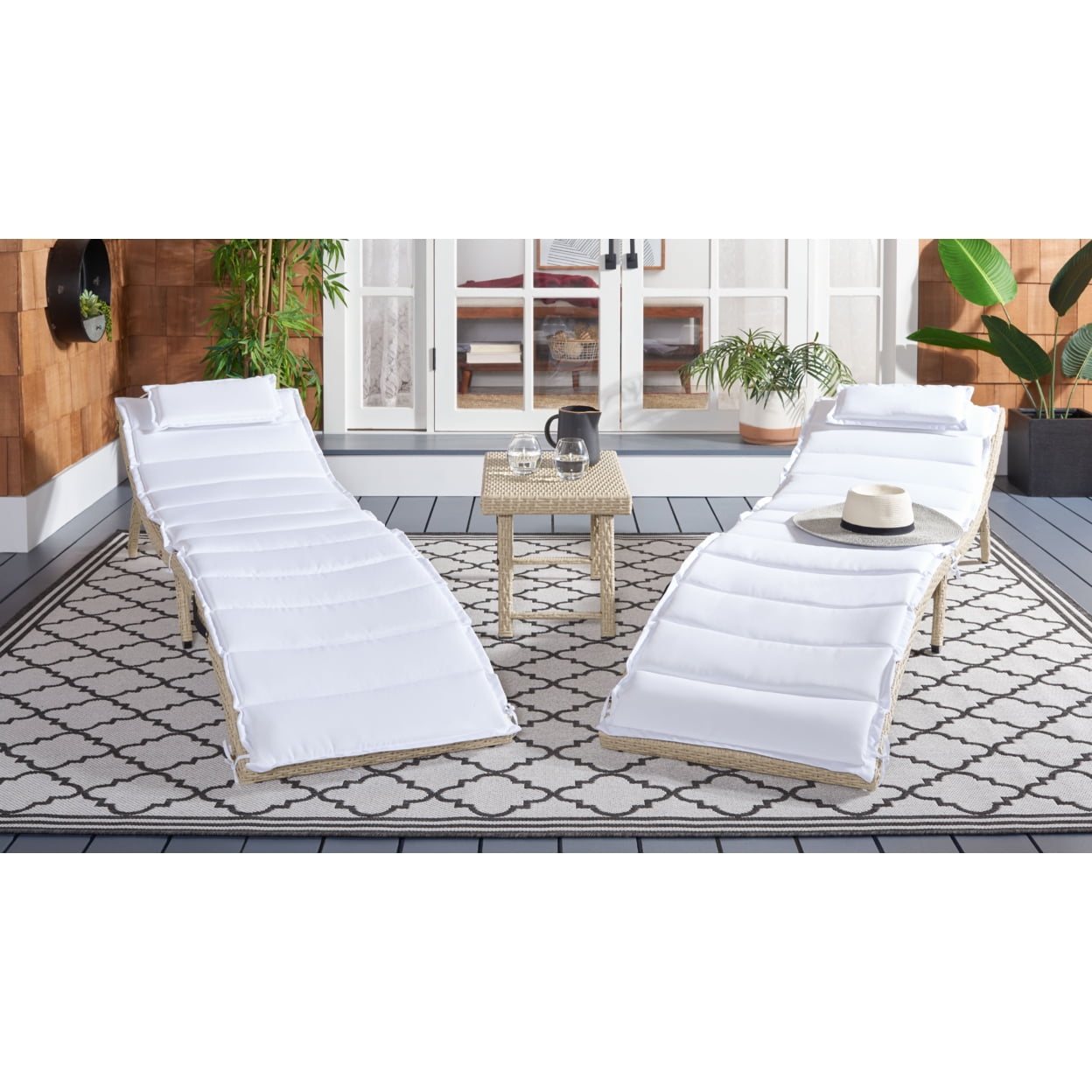 SAFAVIEH Carew Outdoor Patio 3 Piece Sun Lounger Set, Beige/White ...