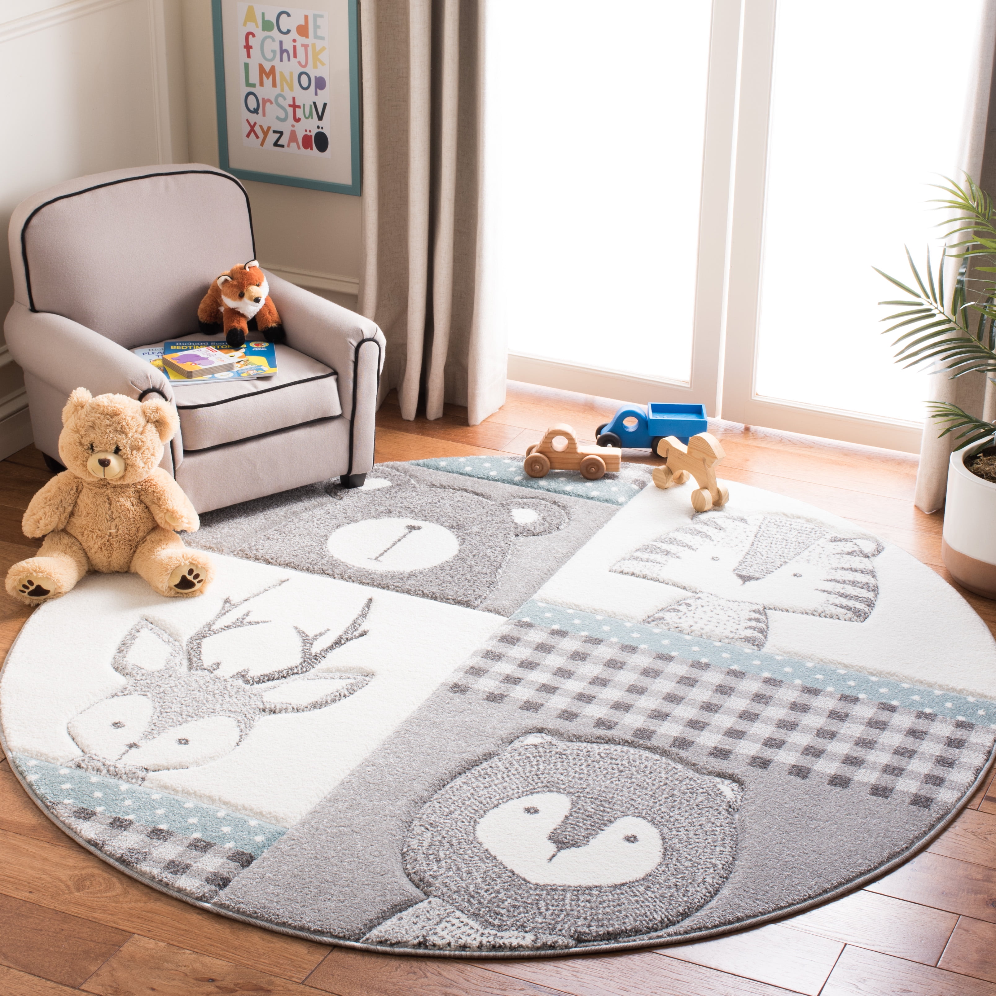 SAFAVIEH Carousel Kids Alphonse Animal Portraits Area Rug, Grey/Ivory ...