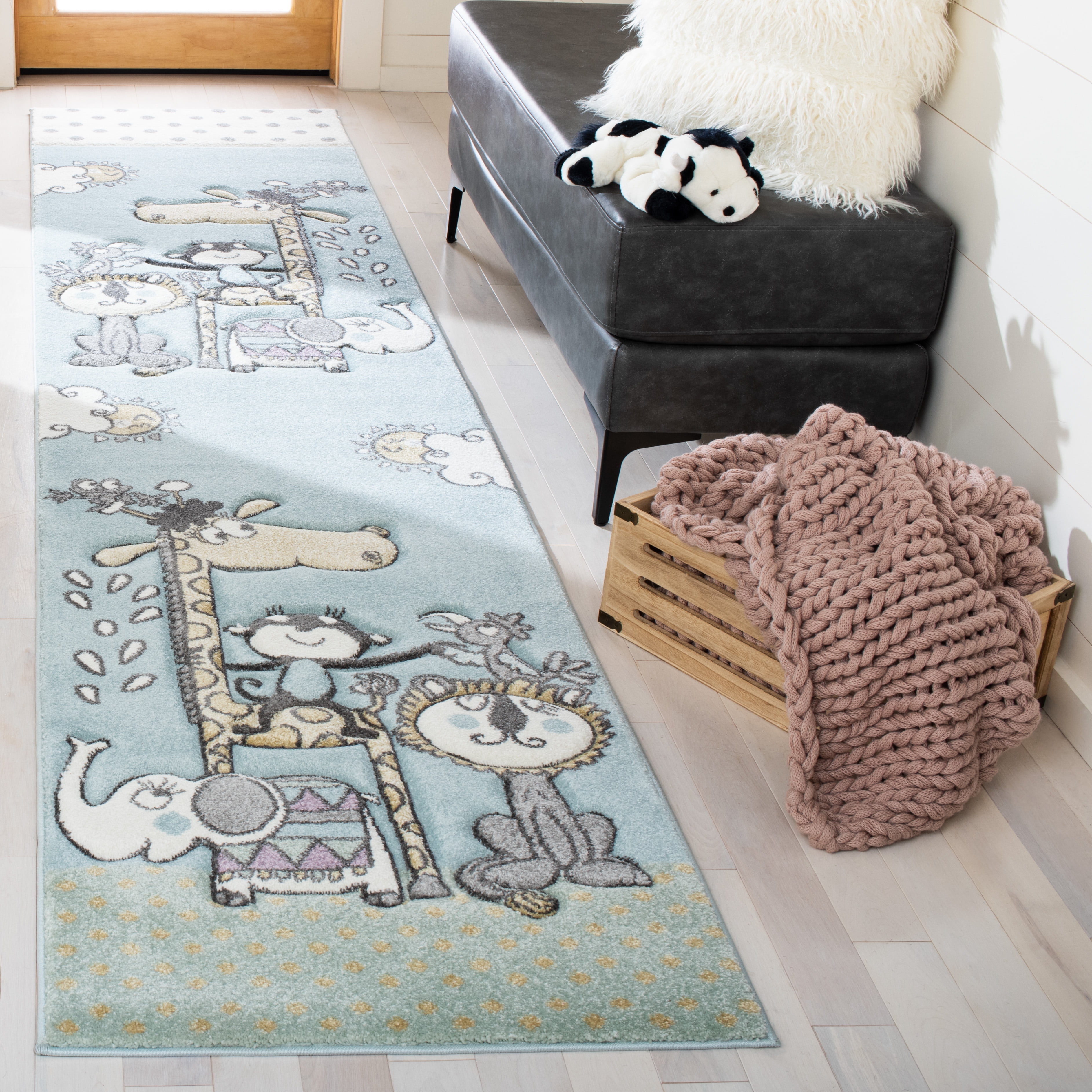 SAFAVIEH Carousel Kids Talisha Sunshine Animals Runner Rug, Ivory/Blue ...