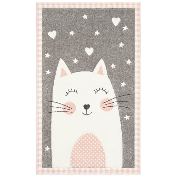 SAFAVIEH Carousel Kids Emelly Happy Cat Area Rug, Pink/Grey, 2' x 3 ...