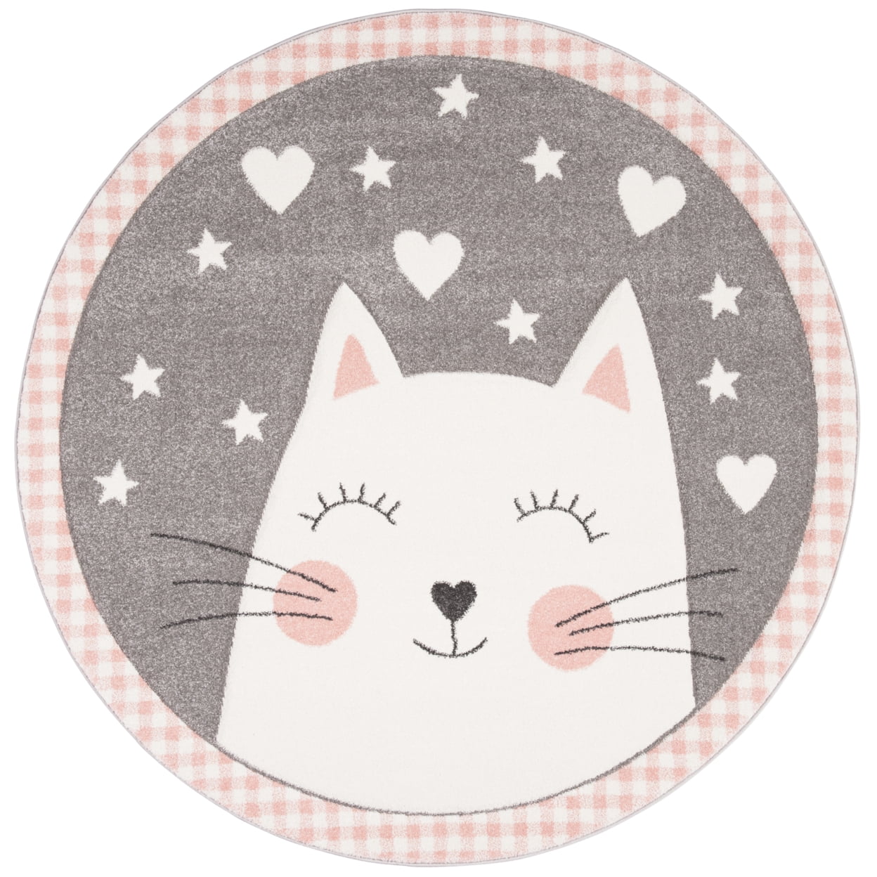 SAFAVIEH Carousel Kids Emelly Happy Cat Area Rug, Pink/Grey, 5'3" x 5'3 ...