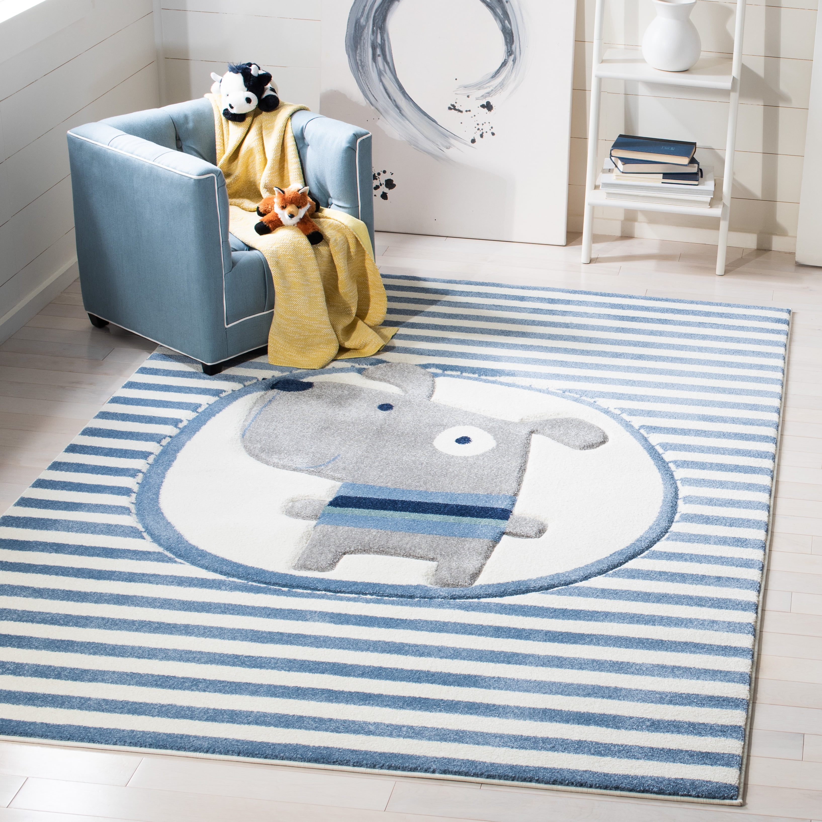 SAFAVIEH Carousel Kids Orpa The Dog Area Rug, Ivory/Blue, 8' x 10 ...