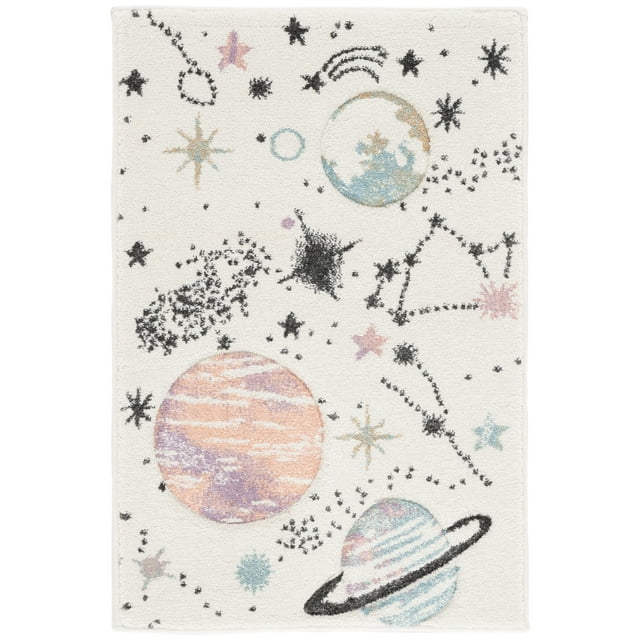 SAFAVIEH Carousel Kids Planets and Stars Area Rug, Ivory/Orange, 3'3" x ...