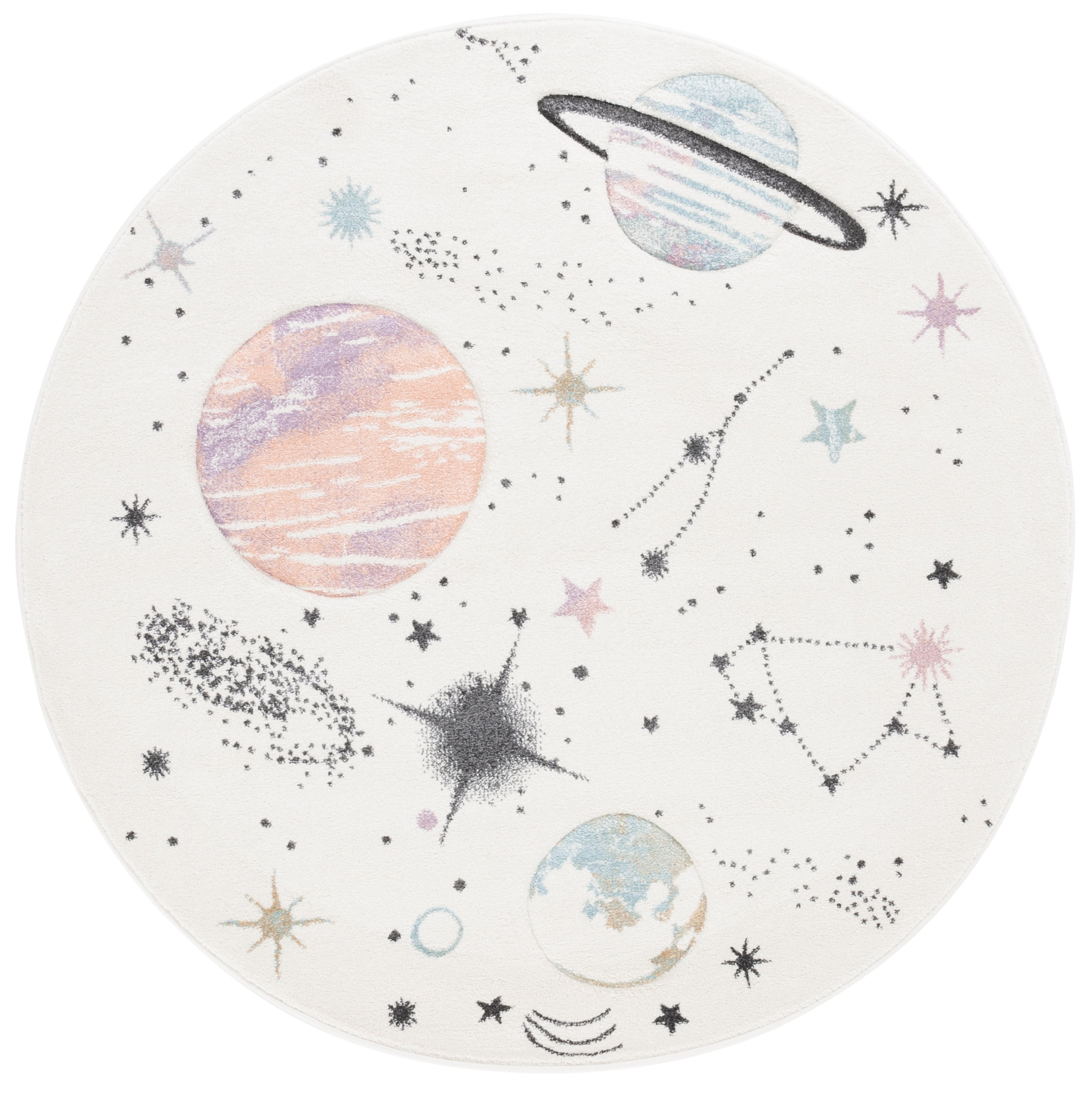 SAFAVIEH Carousel Kids Planets and Stars Area Rug, Ivory/Orange, 5'3" x ...