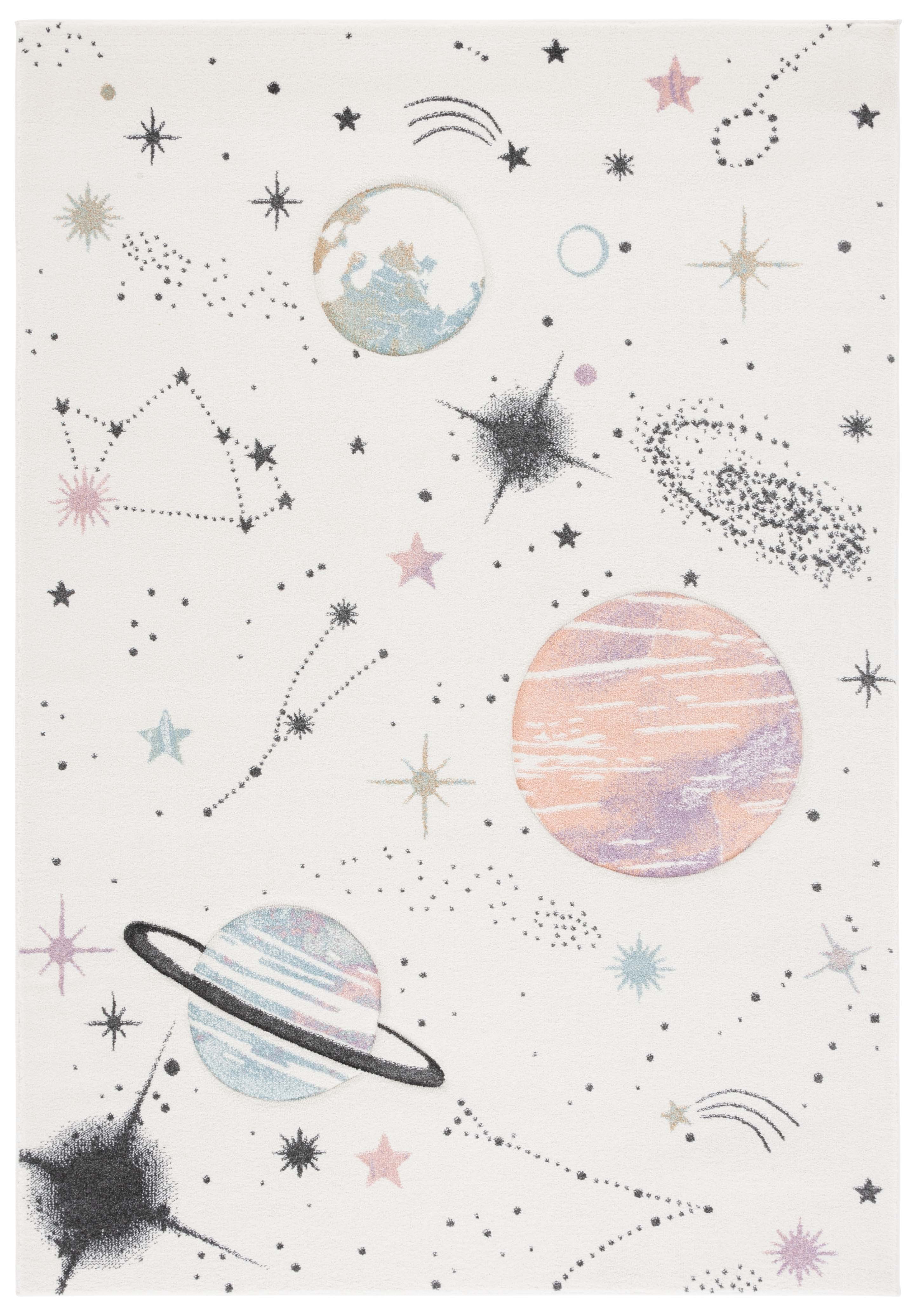 SAFAVIEH Carousel Kids Planets and Stars Area Rug, Ivory/Orange, 5'3" x ...
