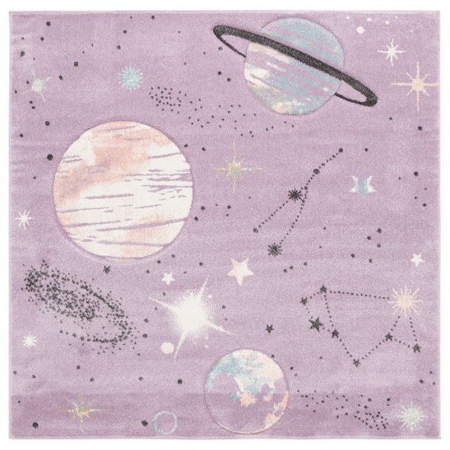 SAFAVIEH Carousel Kids Planets and Stars Area Rug, Purple/Orange, 5'3 ...