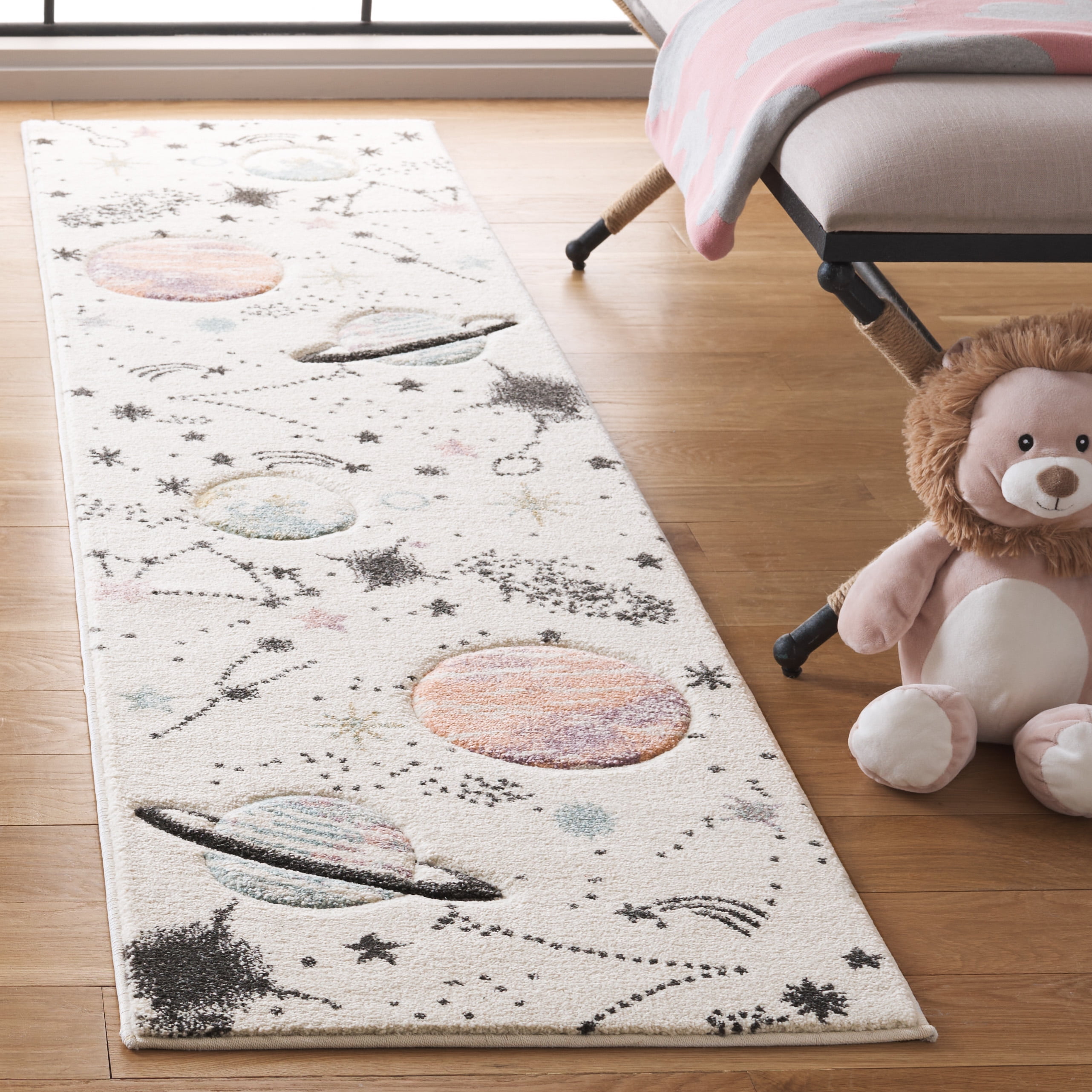 SAFAVIEH Carousel Kids Planets and Stars Runner Rug, Ivory/Orange, 2' x ...