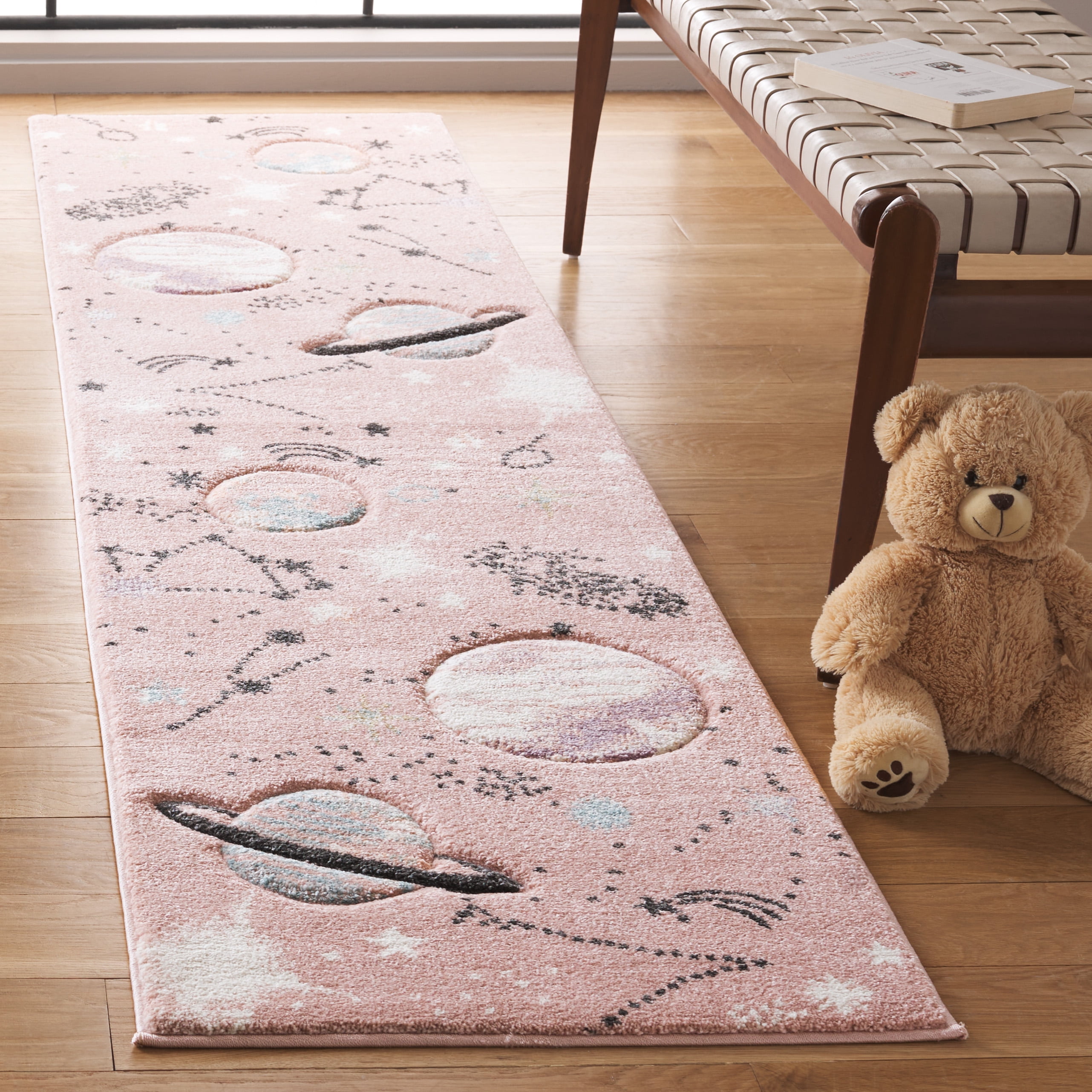 SAFAVIEH Carousel Kids Planets and Stars Runner Rug, Pink/Purple, 2' x ...